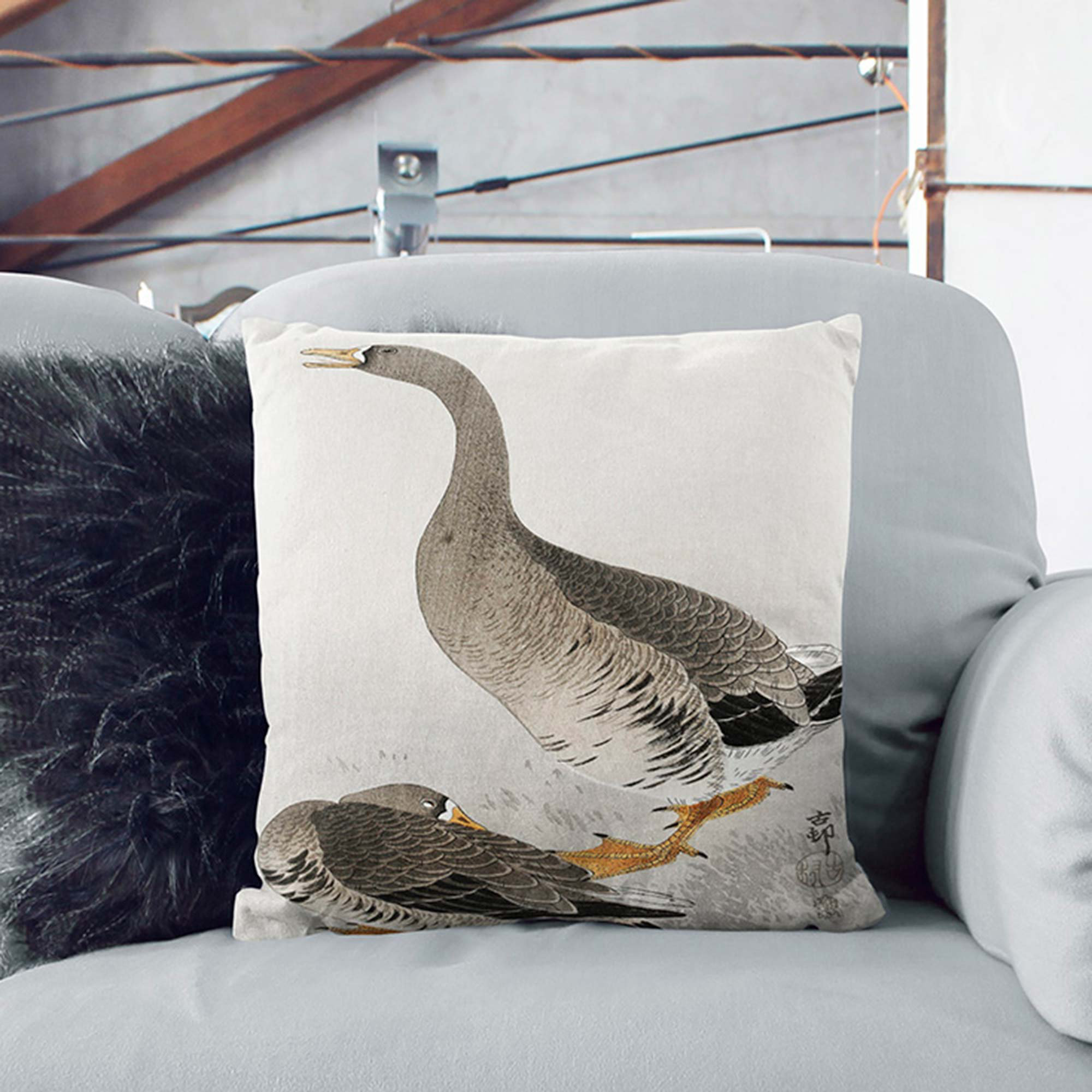 East Urban Home Pair of Geese by Ohara Koson Cushion with Filling ...