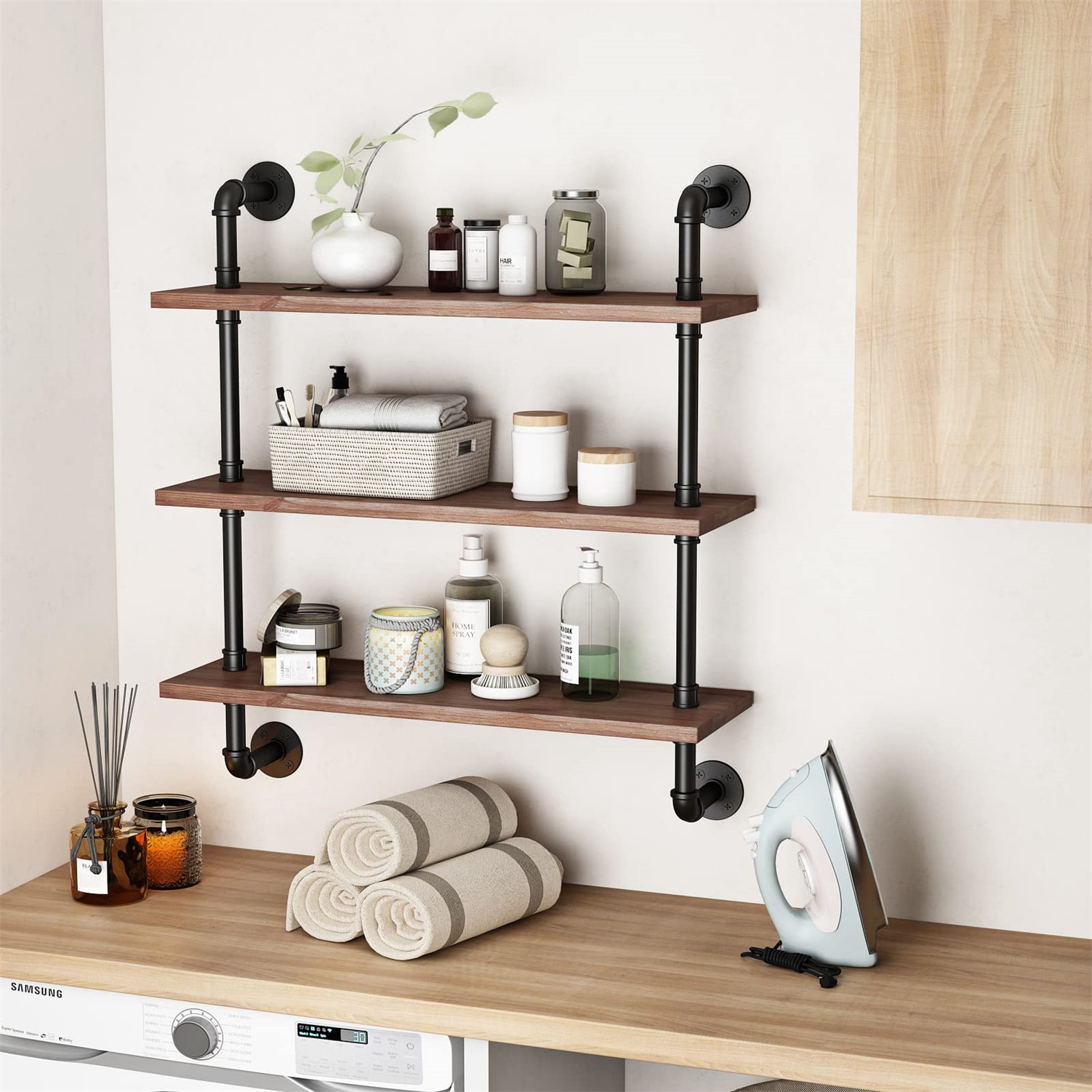 Williston Forge Industrial Style 3-Tier Wall Mounted Shelf, Strong ...