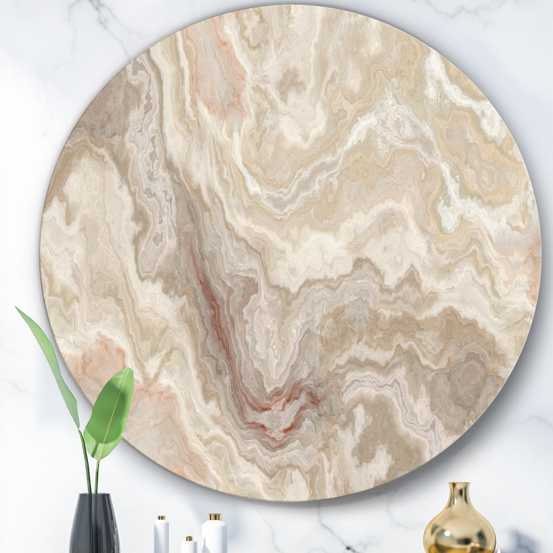 East Urban Home White Onyx Natural White Marble Glam Print on Round ...