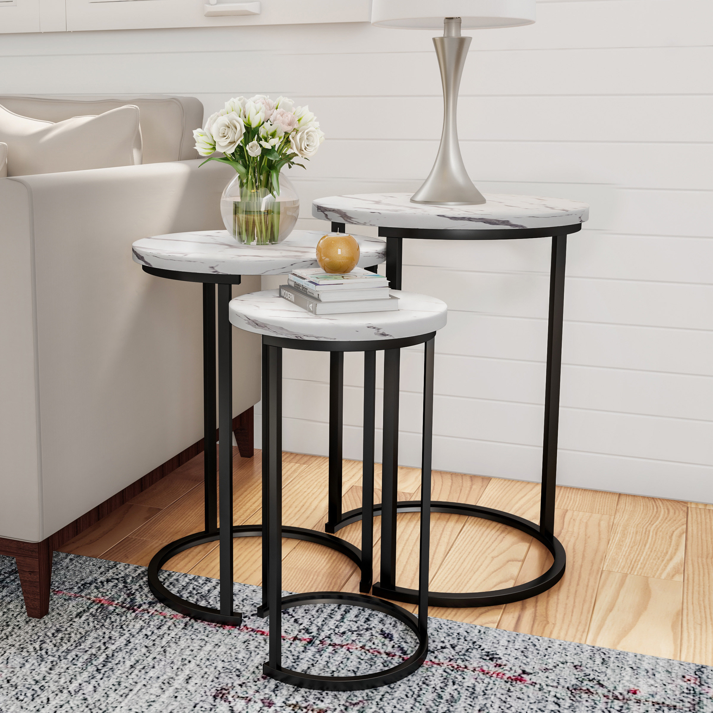 Union Rustic Laib Modern Nesting Tables or Nightstands, Round Living ...