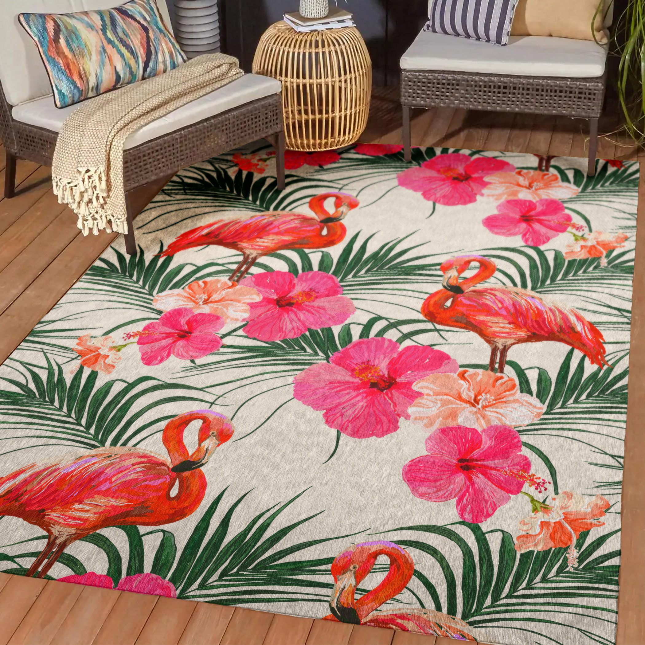 Beachcrest Home Tapis intérieur / extérieur beige en polyester tissé à la machine Braggs ...