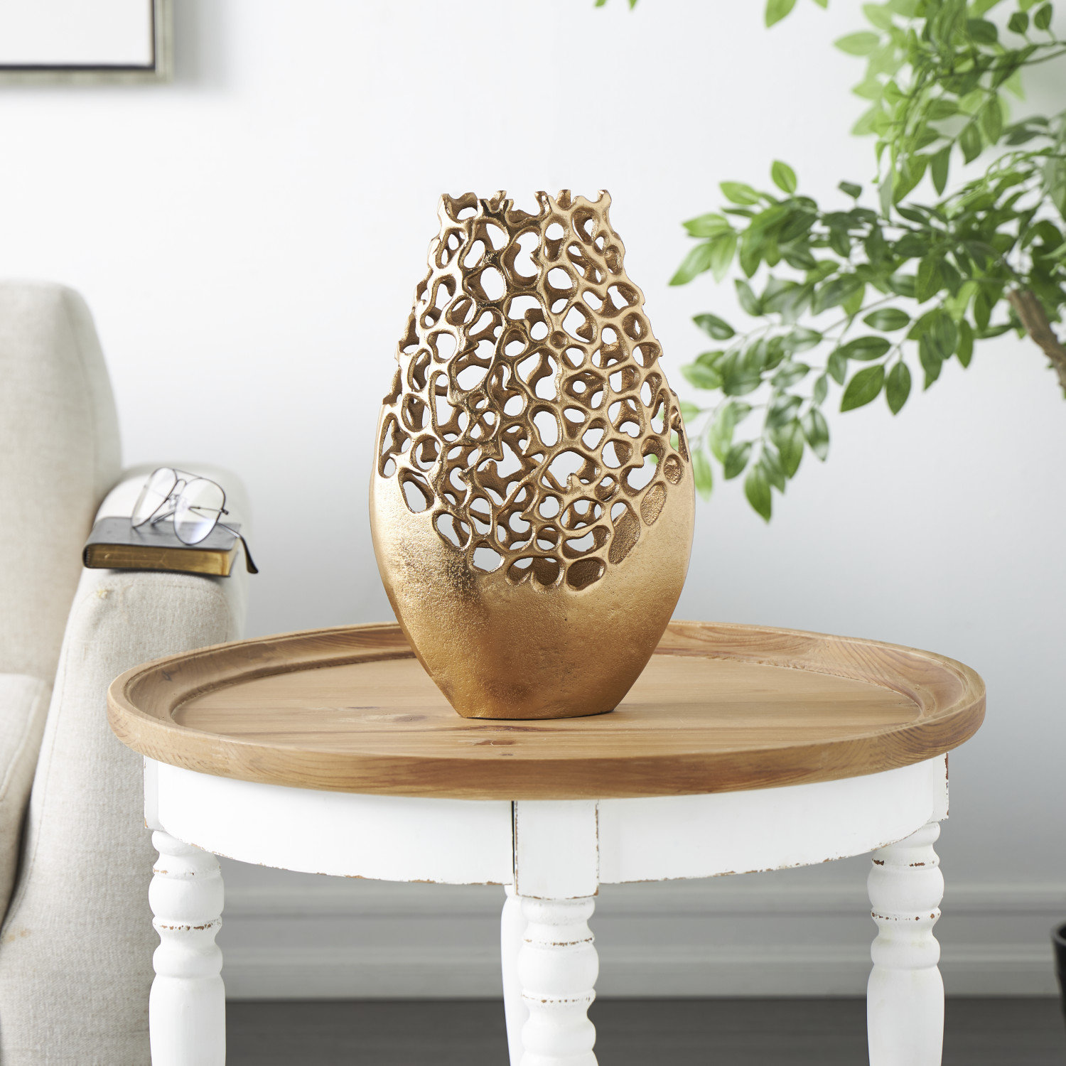 Wade Logan® Baudel Gold Aluminum Metal Rounded Decorative Vase with ...