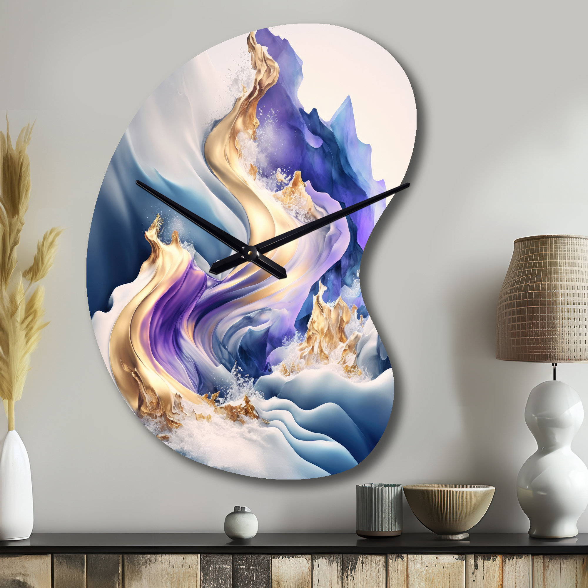 Design Art Blue And Gold Splash Paint III - Boom Shape Decorative Blue ...
