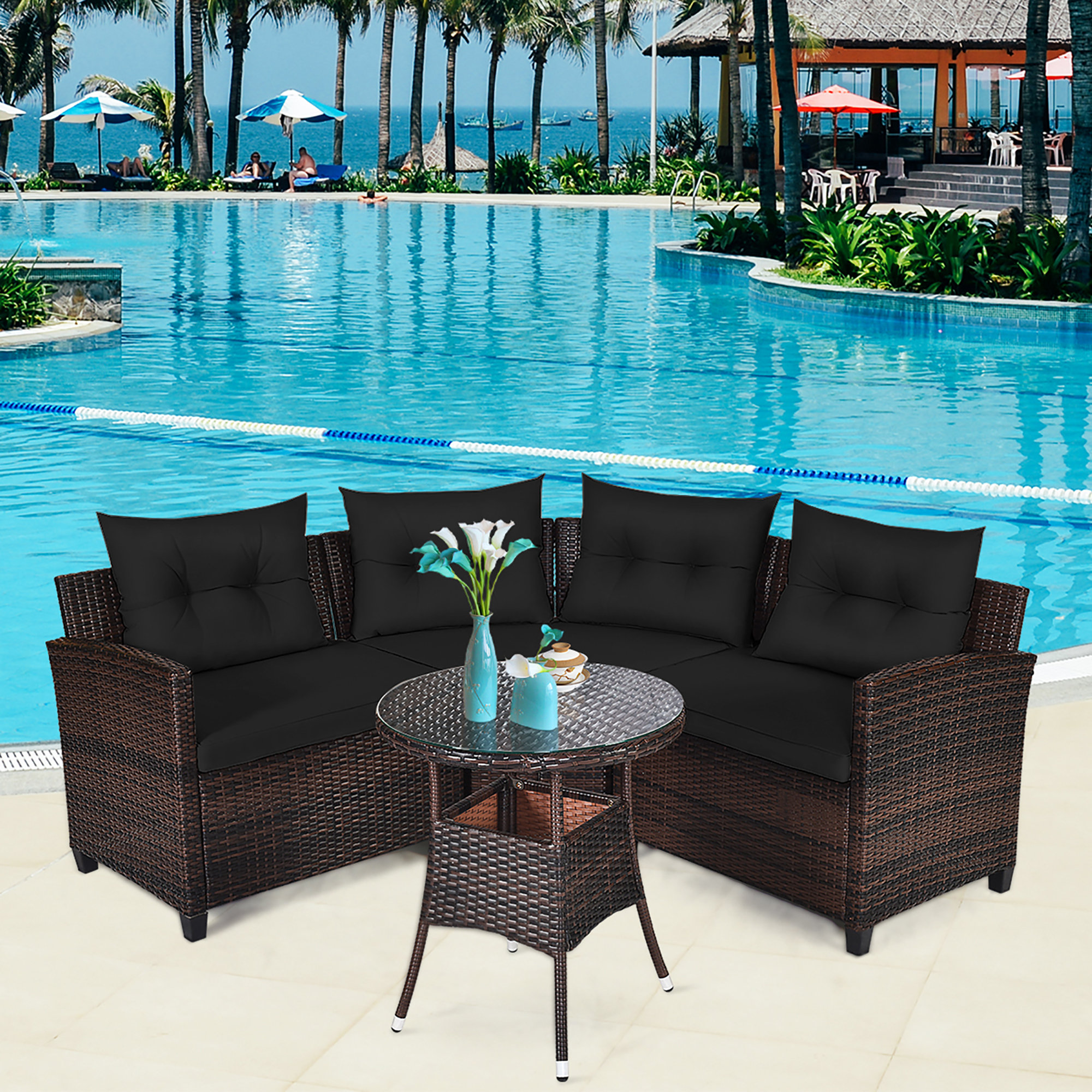 Red Barrel Studio® Gell 3 Piece Rattan Sectional Seating Group with ...