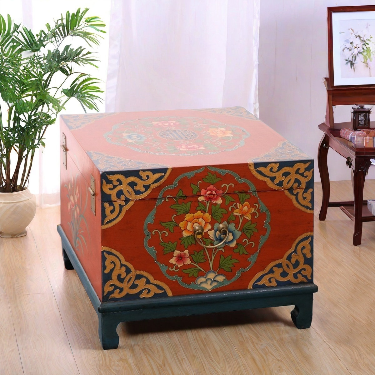 Vinta Trendy 23.62" Red Square Solid Wood Accent Trunk | Wayfair