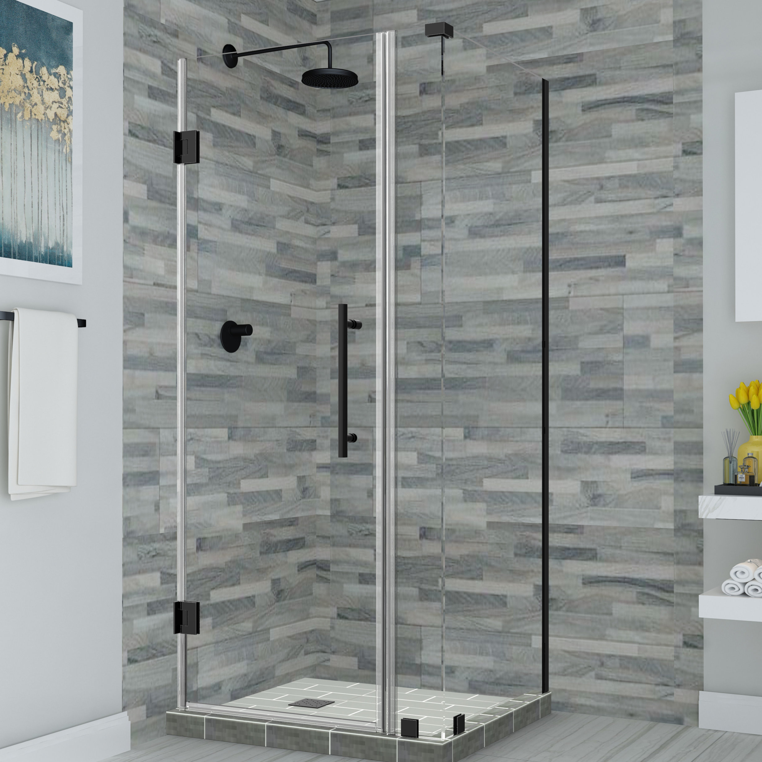 Aston Cabine de douche rectangulaire à charnière sans cadre avec ...