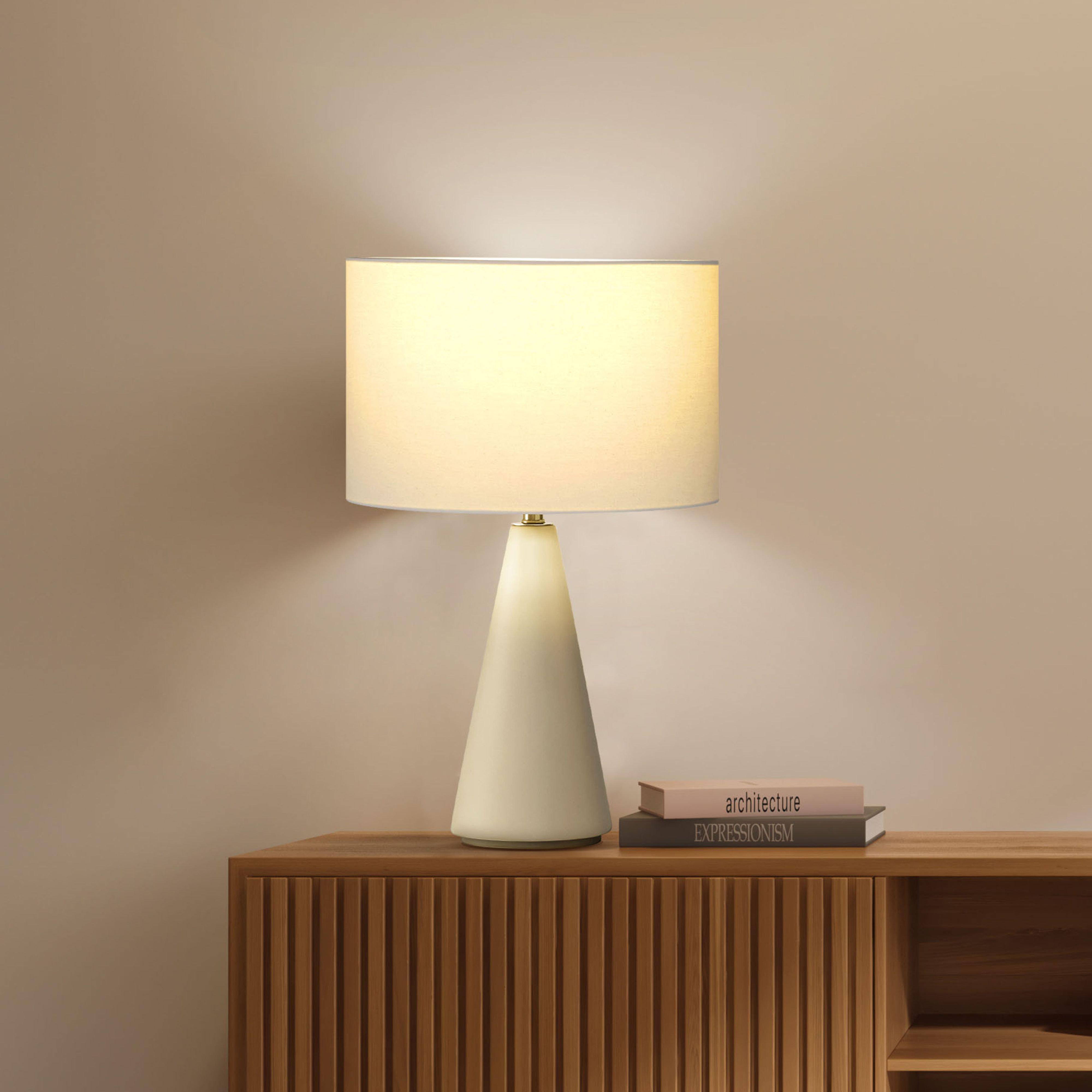 Brightech Nathaniel 20" Cement LED Table Lamp with Cream Cotton Drum ...