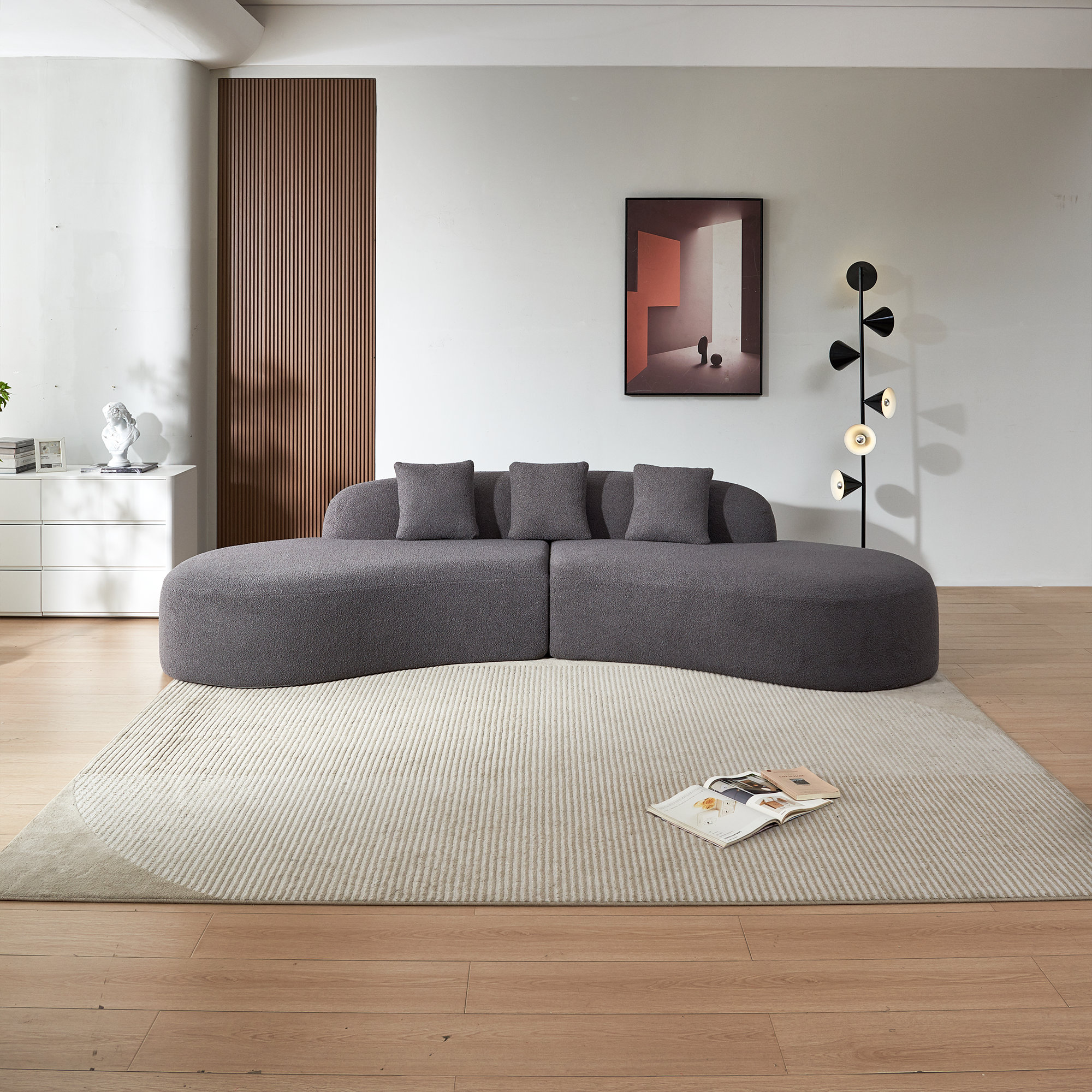 Orren Ellis Rissie Modern Curved Sectional Sofa, Sherpa Fabric Couch ...