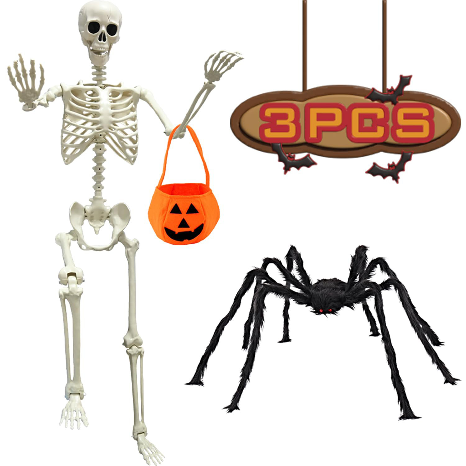 The Holiday Aisle® Life-Size Halloween Skeleton with Spider and Pumpkin ...