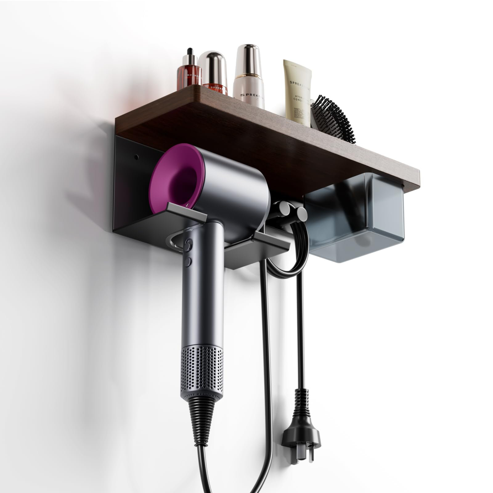 17 Stories Walnut Wall Mount Hair Dryer Bracket, Aluminum Alloy Multi ...