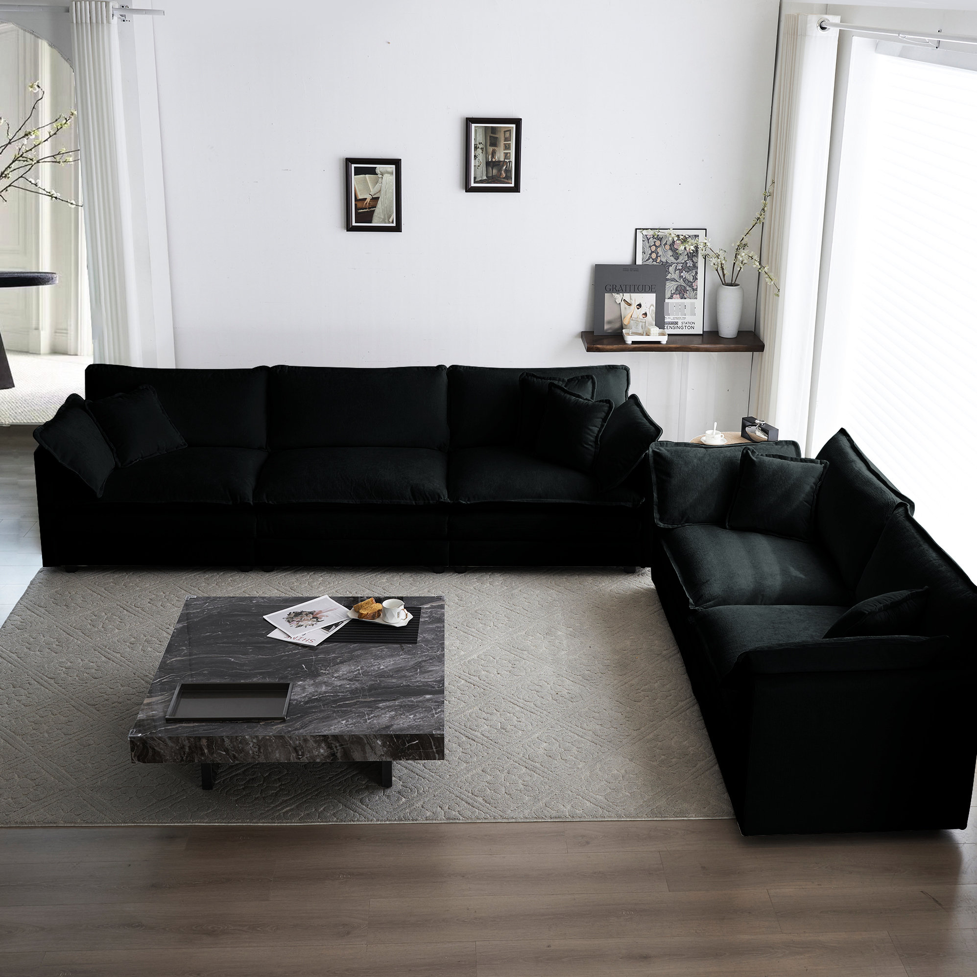 Hokku Designs 2+3 Seater In Black Chenille - Modern Living Room ...