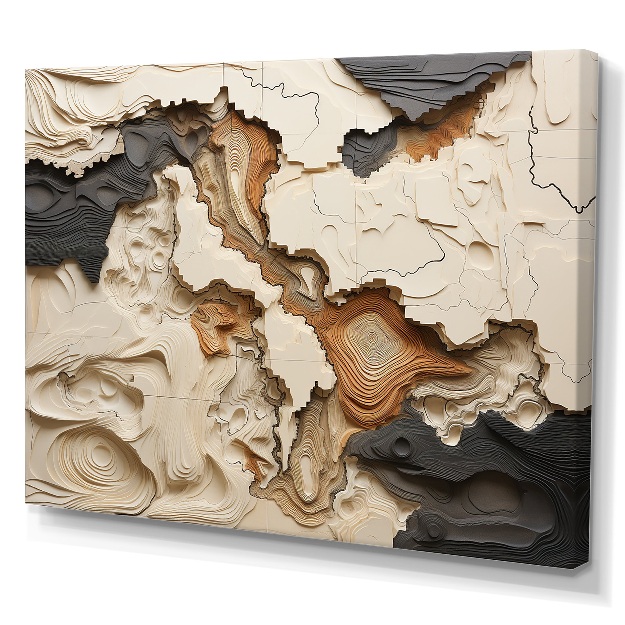 Design Art Beige And Brown African River Collage - Abstract Shapes Wall ...