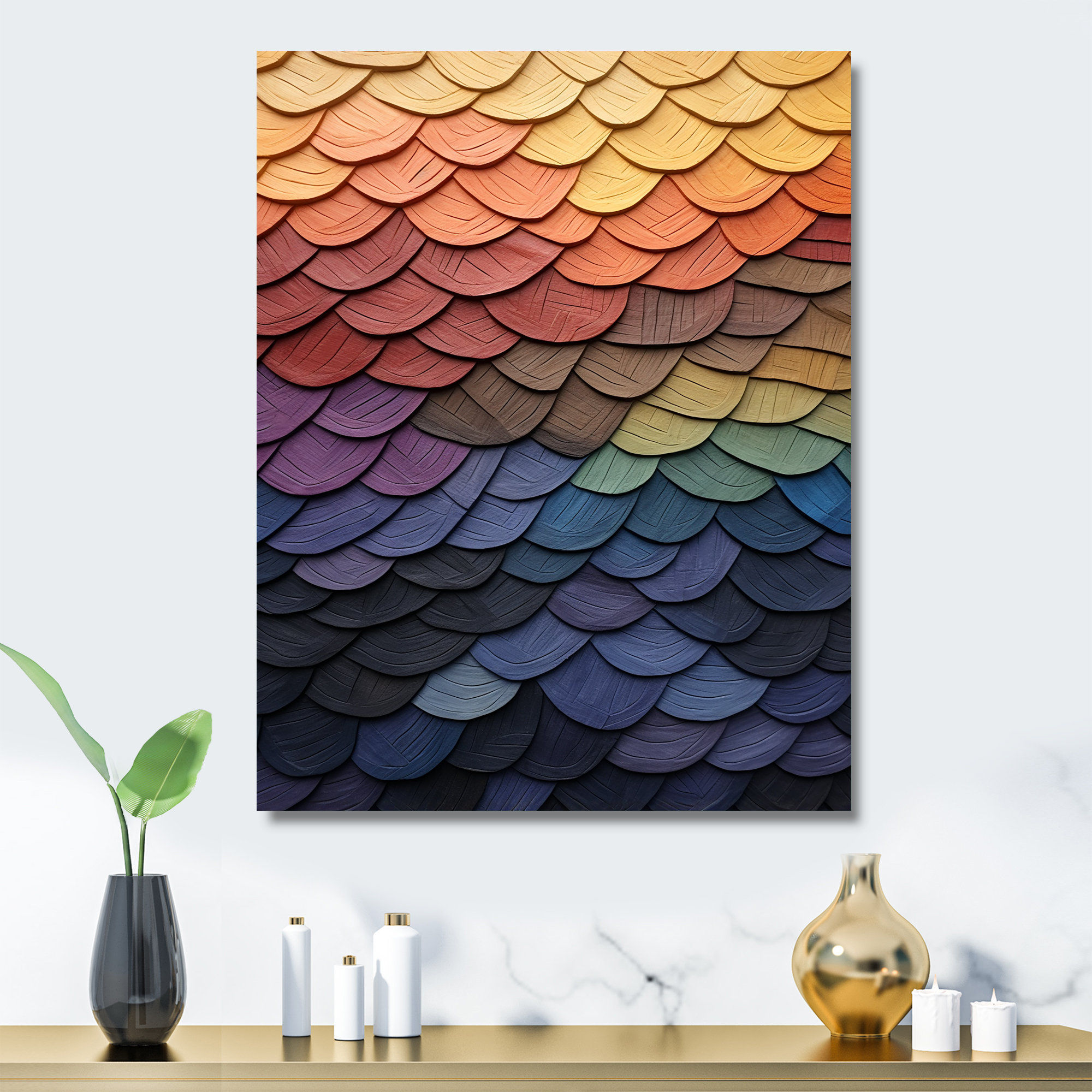 Ivy Bronx Colorful Geometric Feather Shapes - Geometric Metal Wall Art ...