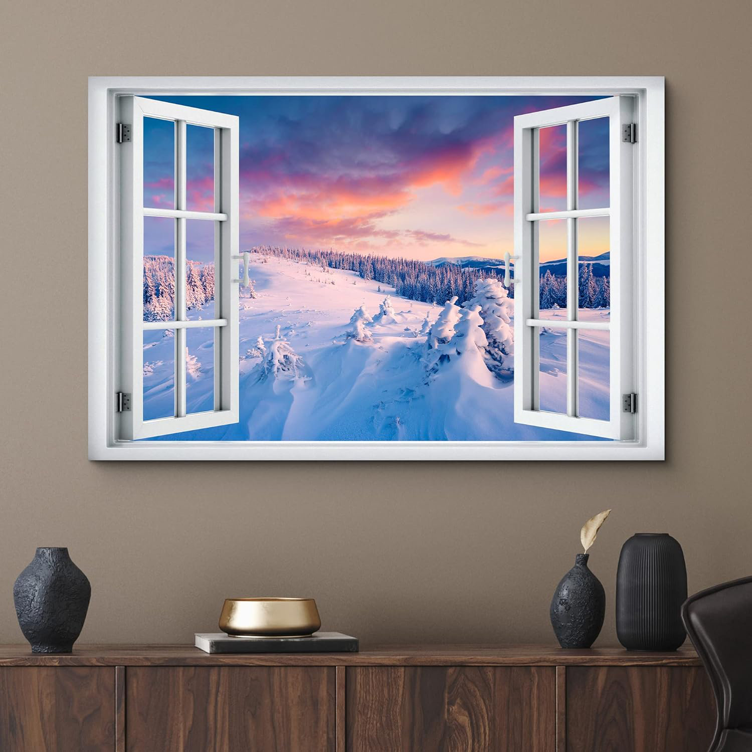 IDEA4WALL Window Scenery " Window View Sunset Aerial Snow Mountain ...
