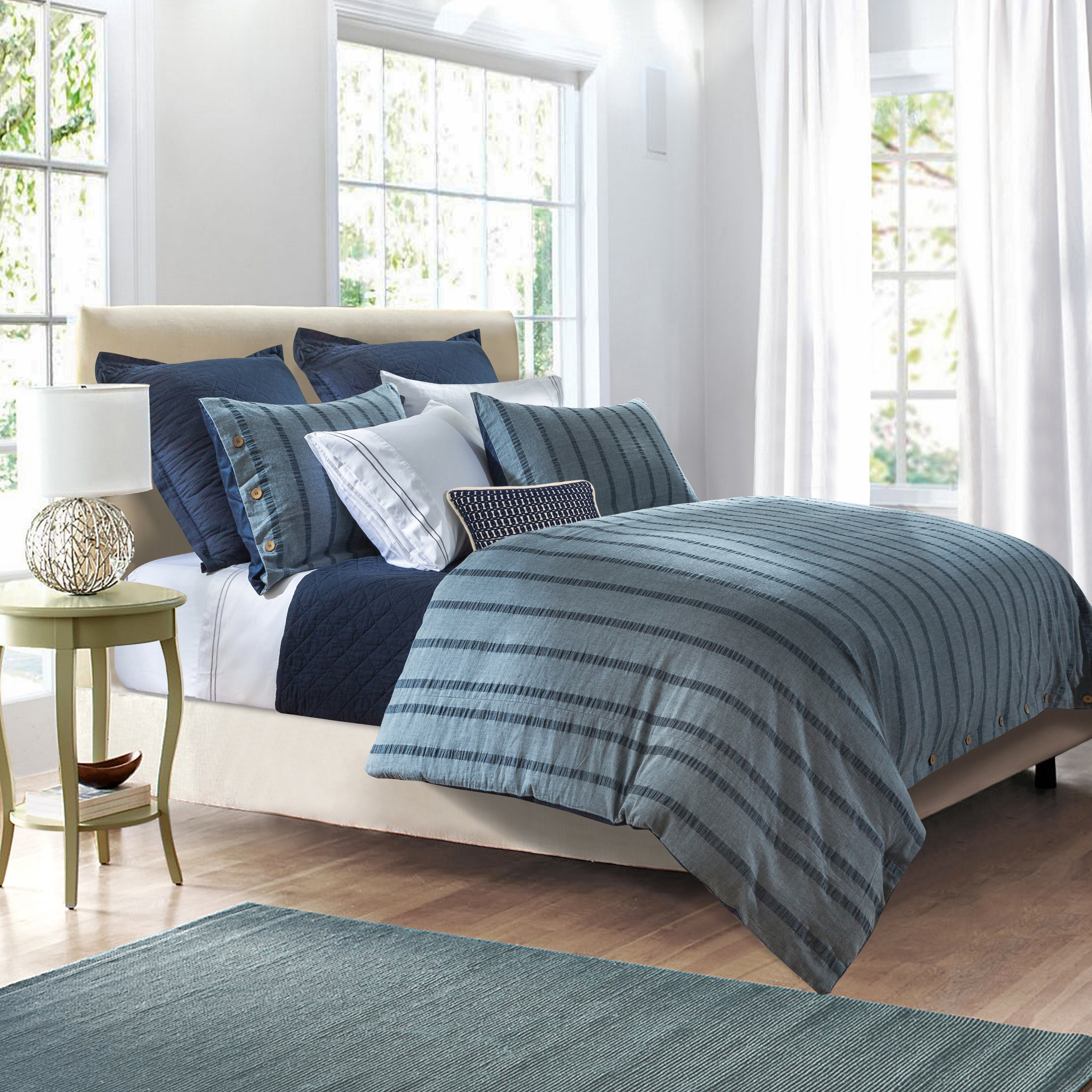 HiEnd Accents Harper Blue Striped Chic Casual Duvet Cover Set | Wayfair