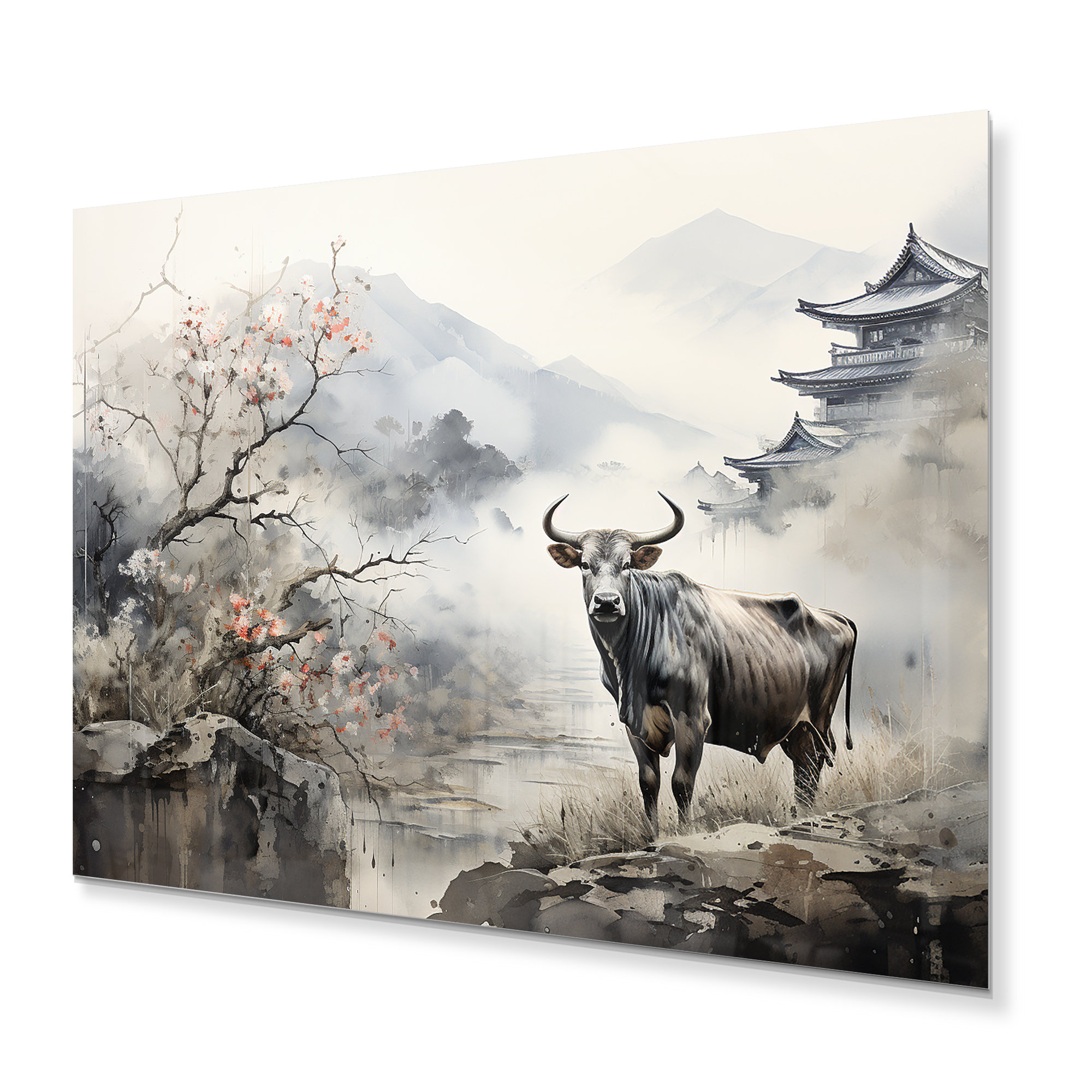 Millwood Pines Asian Art Cow Sumi VIII - Asian Metal Wall Art Prints ...