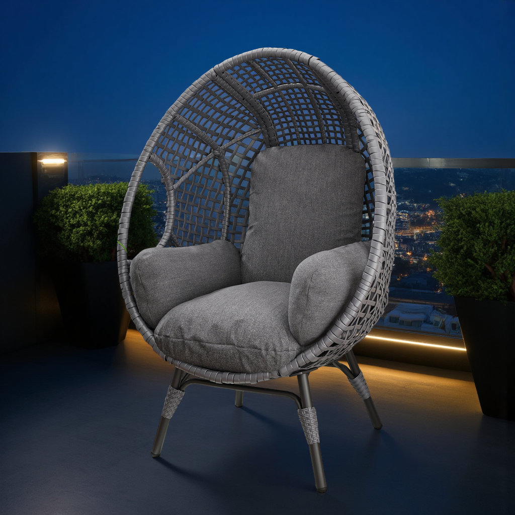 Dakota Fields Modern Patio Egg Chair - Grid Woven PE Rattan with ...