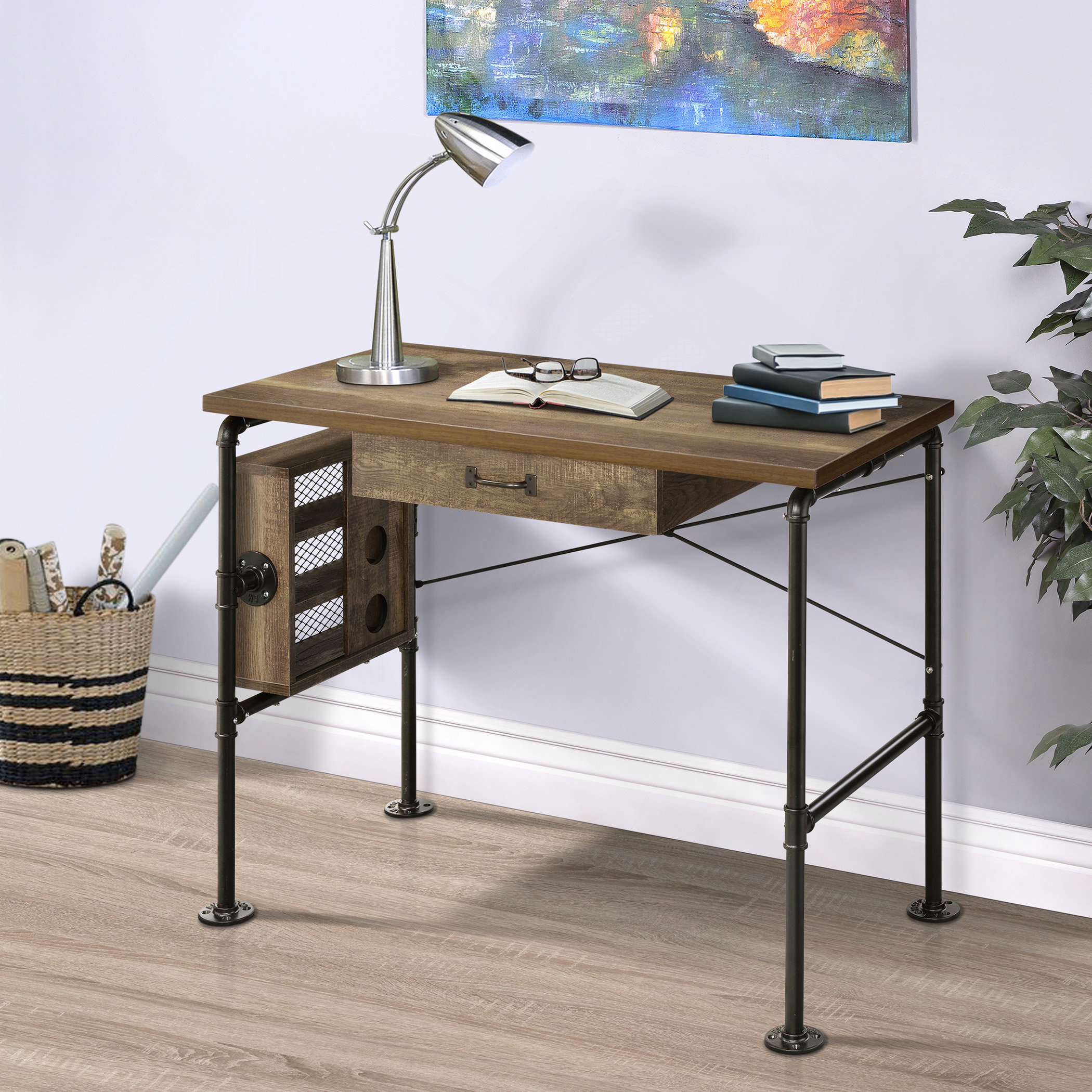 17 Stories Desk,Weathered Oak And Black 1-Drawer Writing Desk | Wayfair