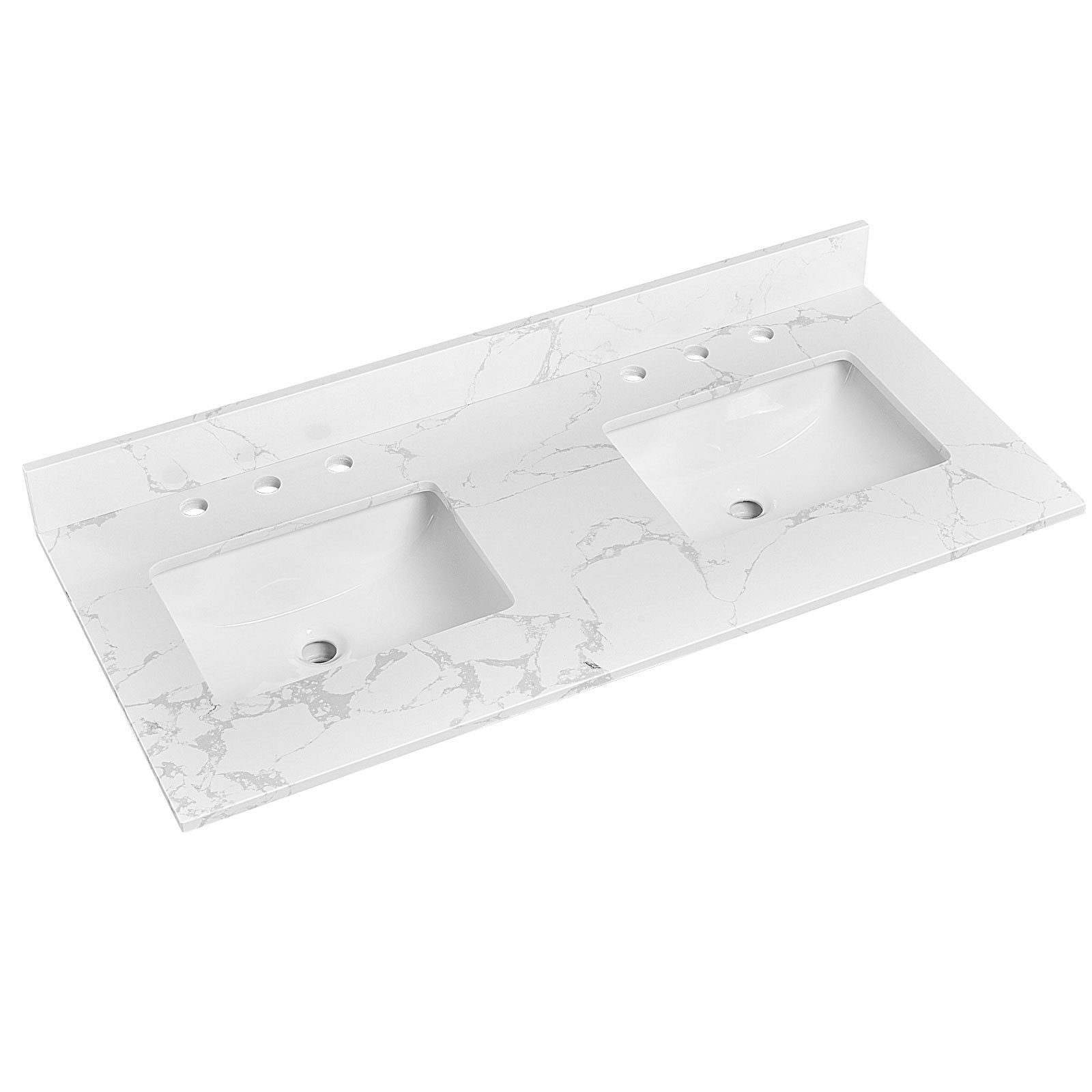 SOUEEUM 48'' Stone Double Vanity Top with Sink Faucet Holes | Wayfair
