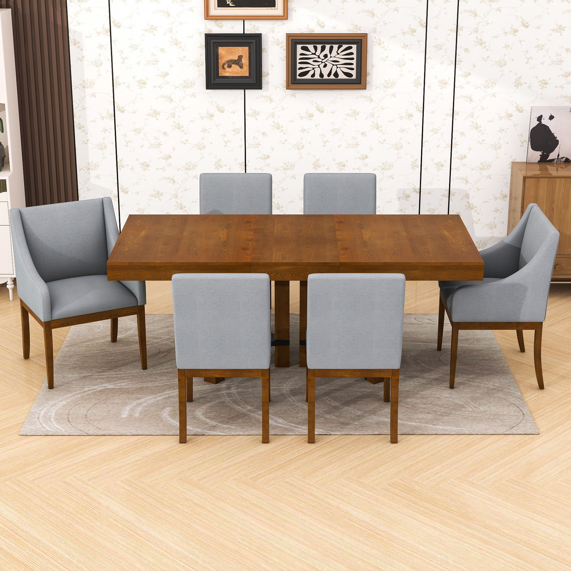 Lark Manor Arboles 7-Piece Dining Set, Wood Extendable Dining Table with Removable Leaf and ...