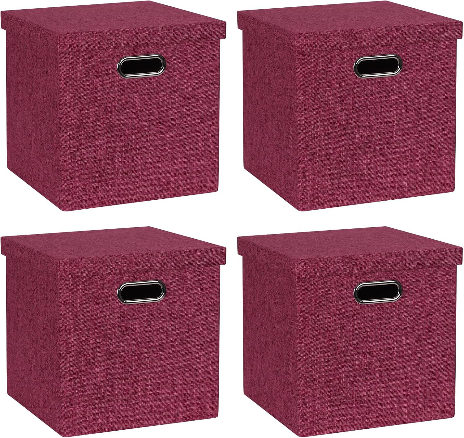 Latitude Run® 4-pack Red Linen Storage Bins With Lids | Wayfair