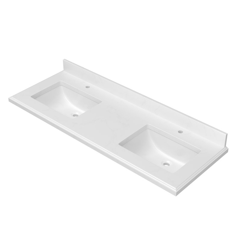 ZEAFIVE 61" Double Bathroom Vanity Top in Carrara Stone with Sink | Wayfair