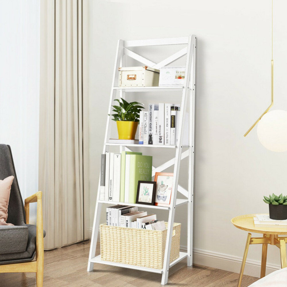 Gracie Oaks 4-Tier Leaning Free Standing Ladder Shelf Bookcase Display ...