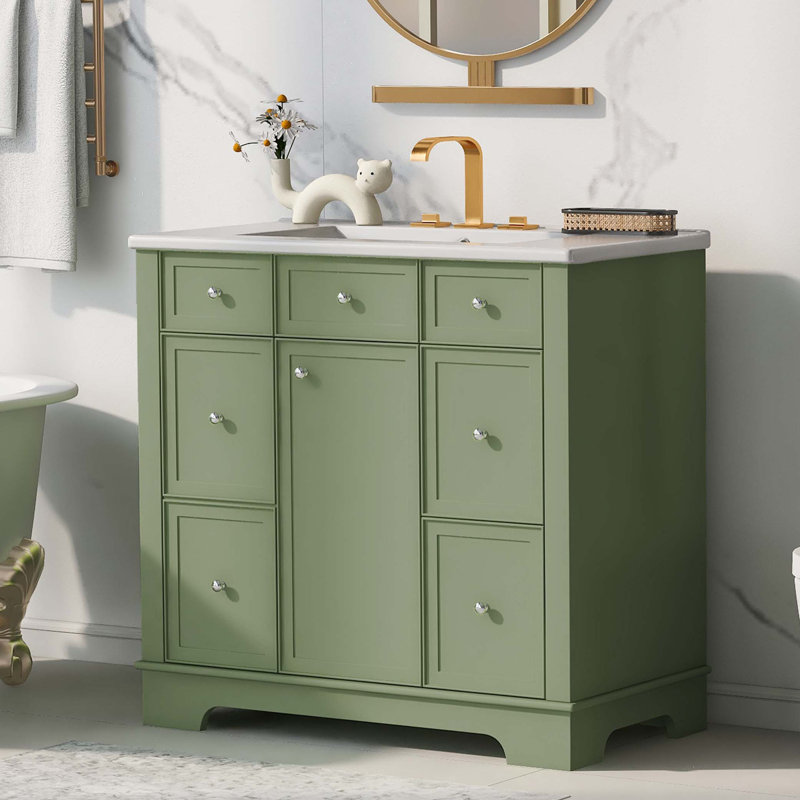 Lark Manor™ 36" Green Bathroom Vanity with Three Drawers | Wayfair