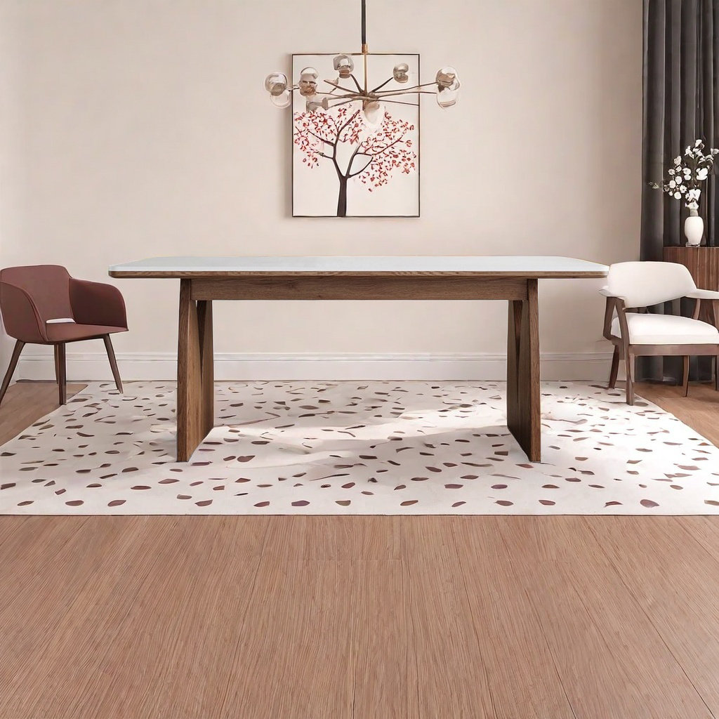 A Zoetic Home Retro Solid Wood and Rock Plate Dining Table | Wayfair