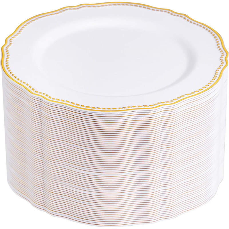 REFISM White and Gold Trim Disposable Plates | Wayfair