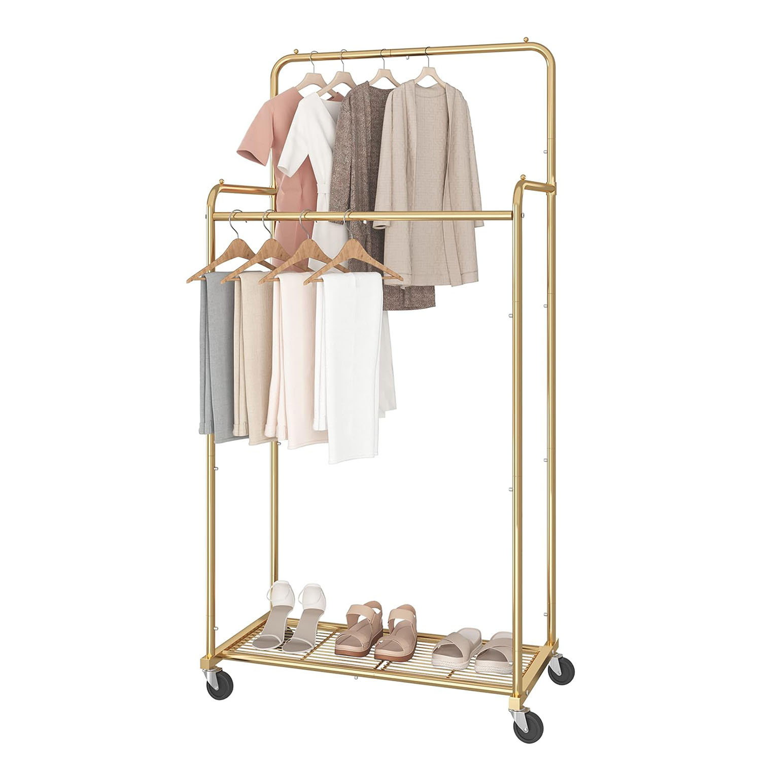 Latitude Run® Simple Trending Double Rod Clothes Garment Rack, Heavy ...