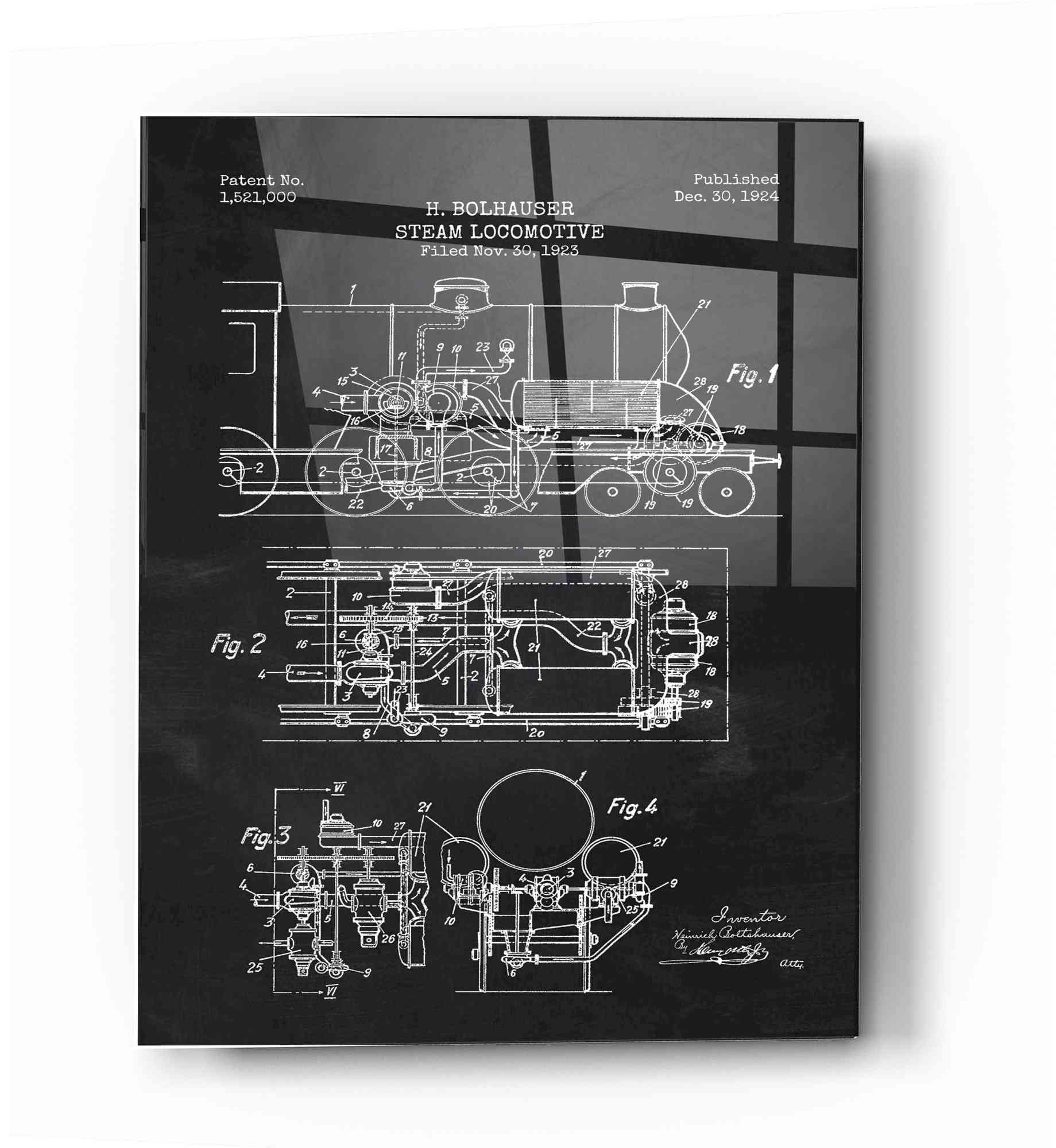 17 Stories Steam Locomotive Blueprint Chalkboard Patent - Unframed ...