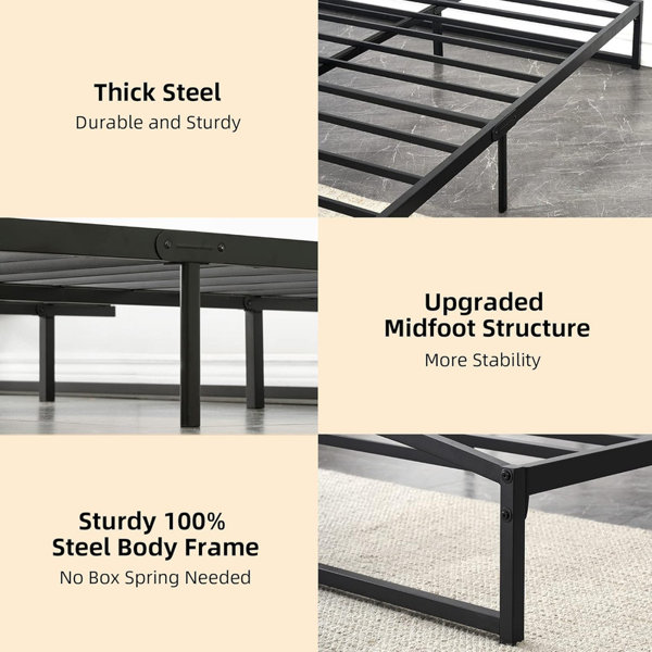 Wrought Studio 6" Low Profile Metal Bed Frame with Steel Slats, Heavy ...