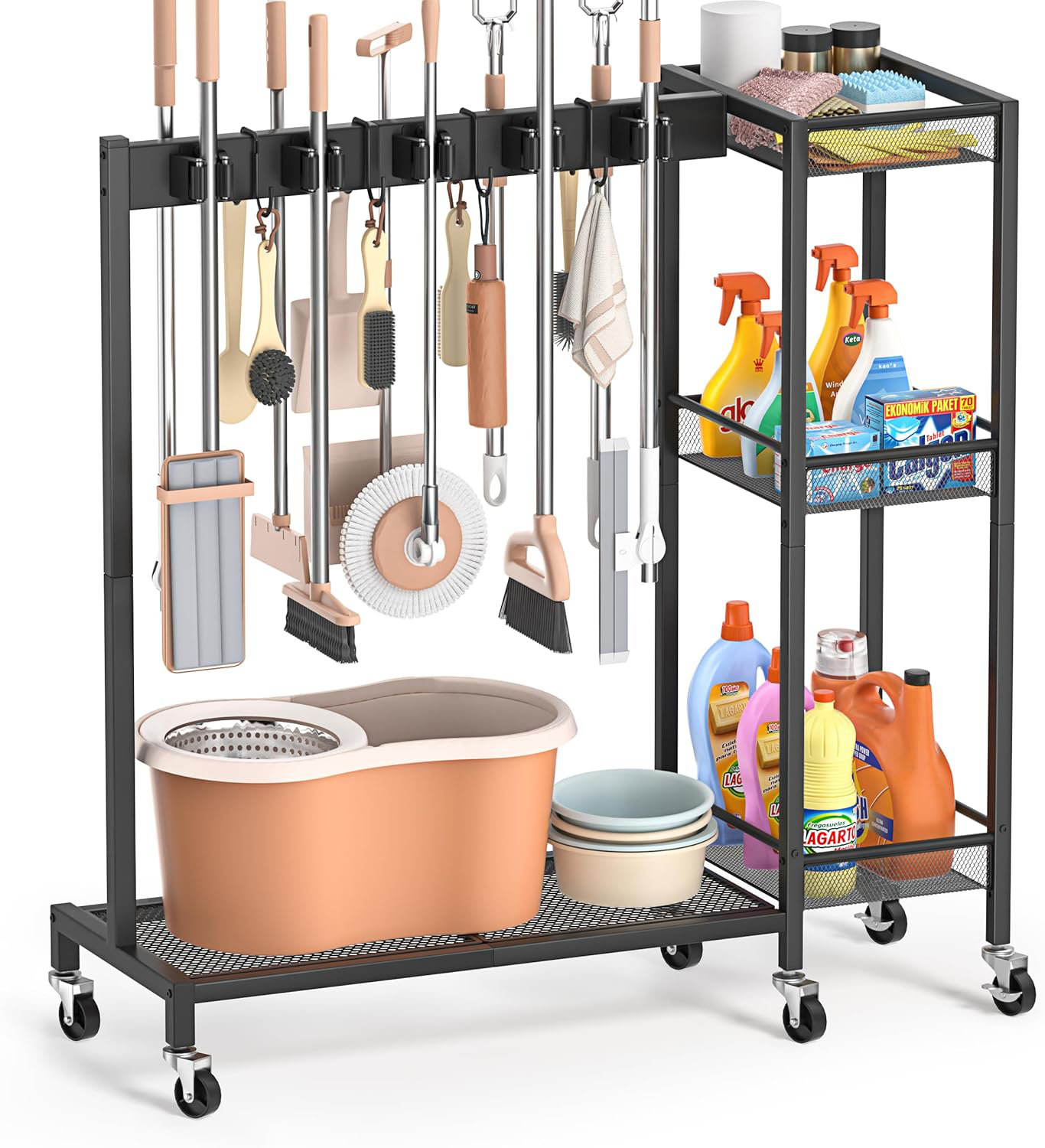 yitesiUSA Broom Holder With Cleaning Supplies Organizer | Wayfair