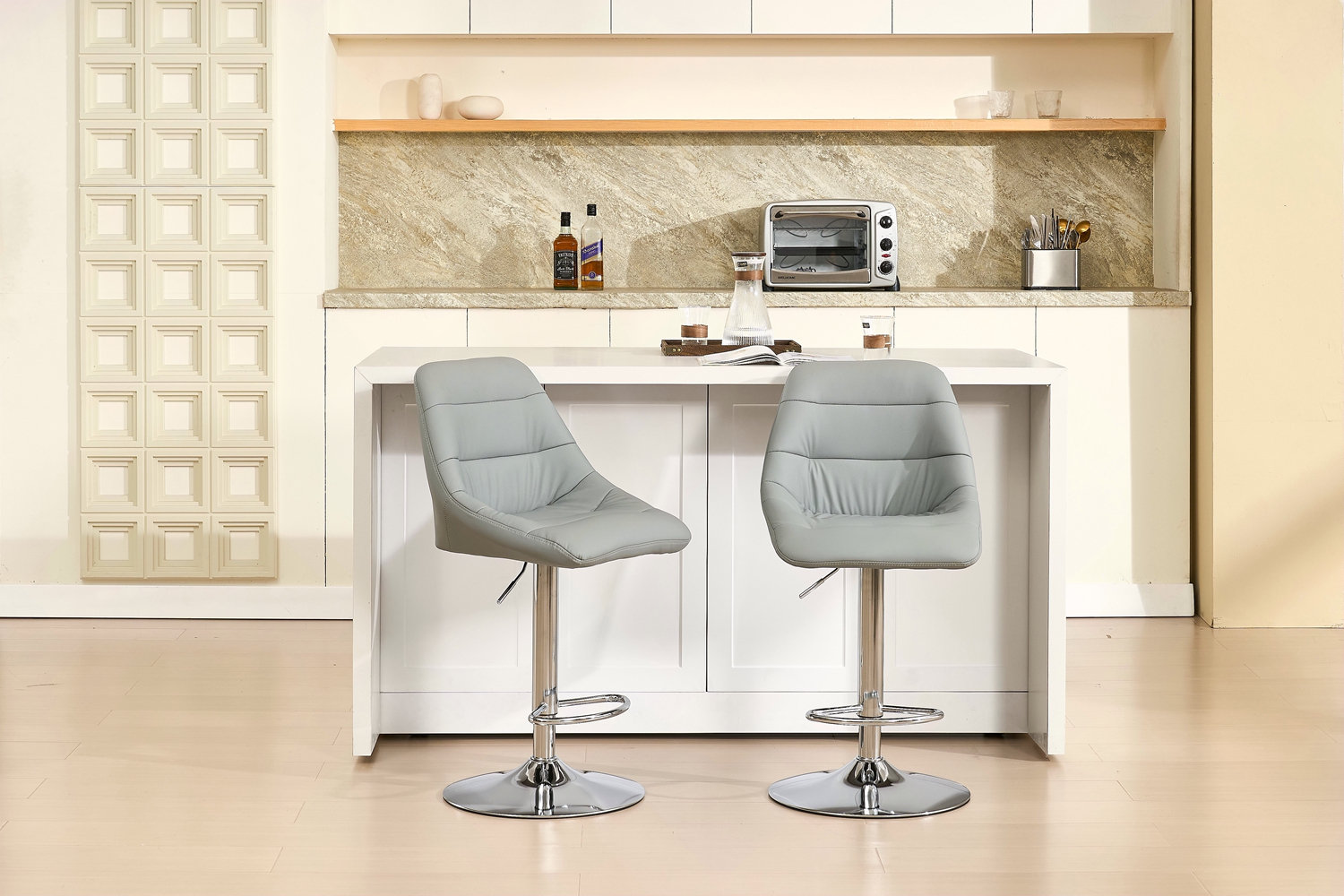 Ebern Designs Set Of 2 Bar Stools, With Chrome Footrest And Base Swivel ...