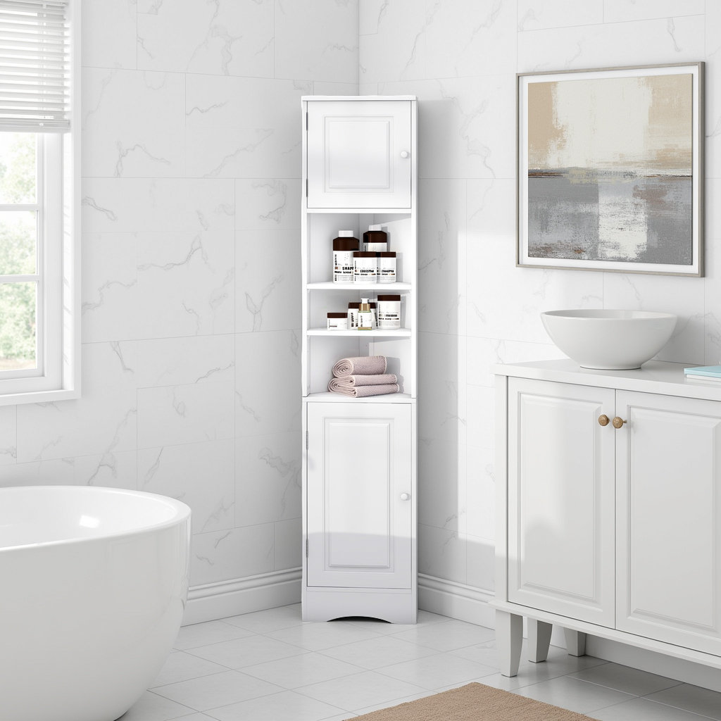 TIBMUTO Multi-Functional Tall Corner Bathroom Cabinet with 2 Doors ...