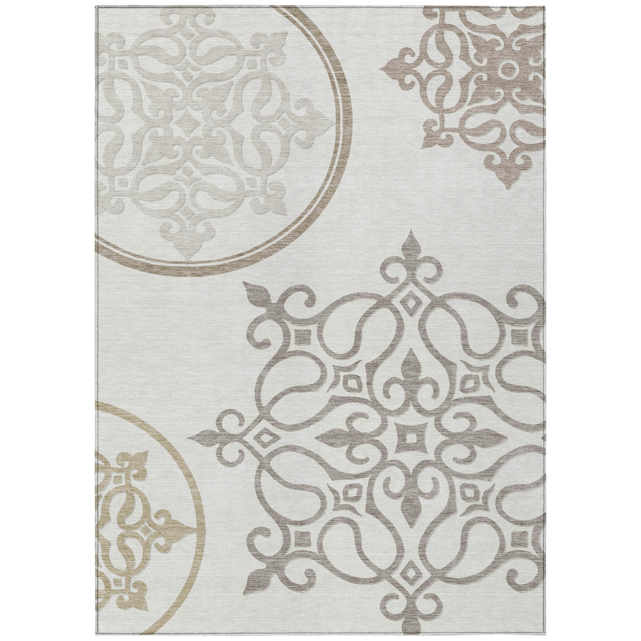 Bungalow Rose 10' X 14' Ivory Floral Medallion Washable Indoor Outdoor ...