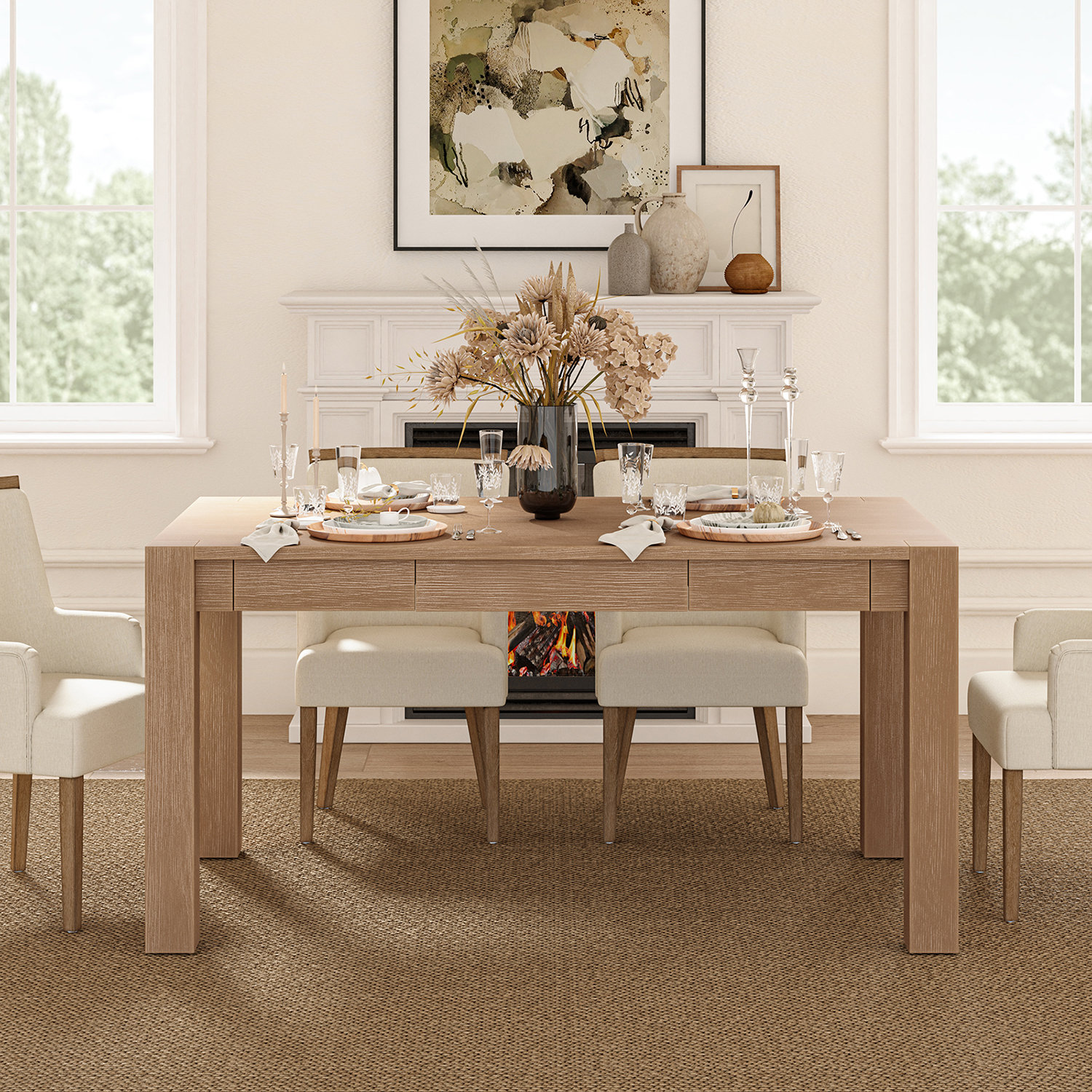 Latitude Run® Andrea 60"W Modern Solid Wood Dining Table with Divided ...