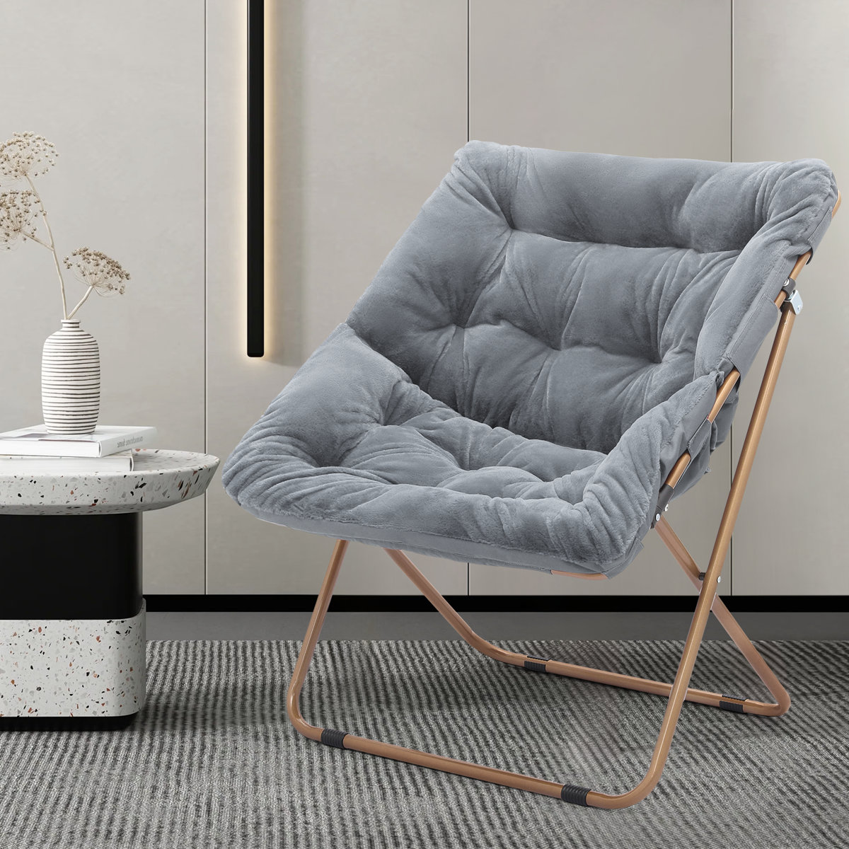 Lark Manor™ Ariadnna Saucer Chair Folding Accent Moon Chair with Metal ...