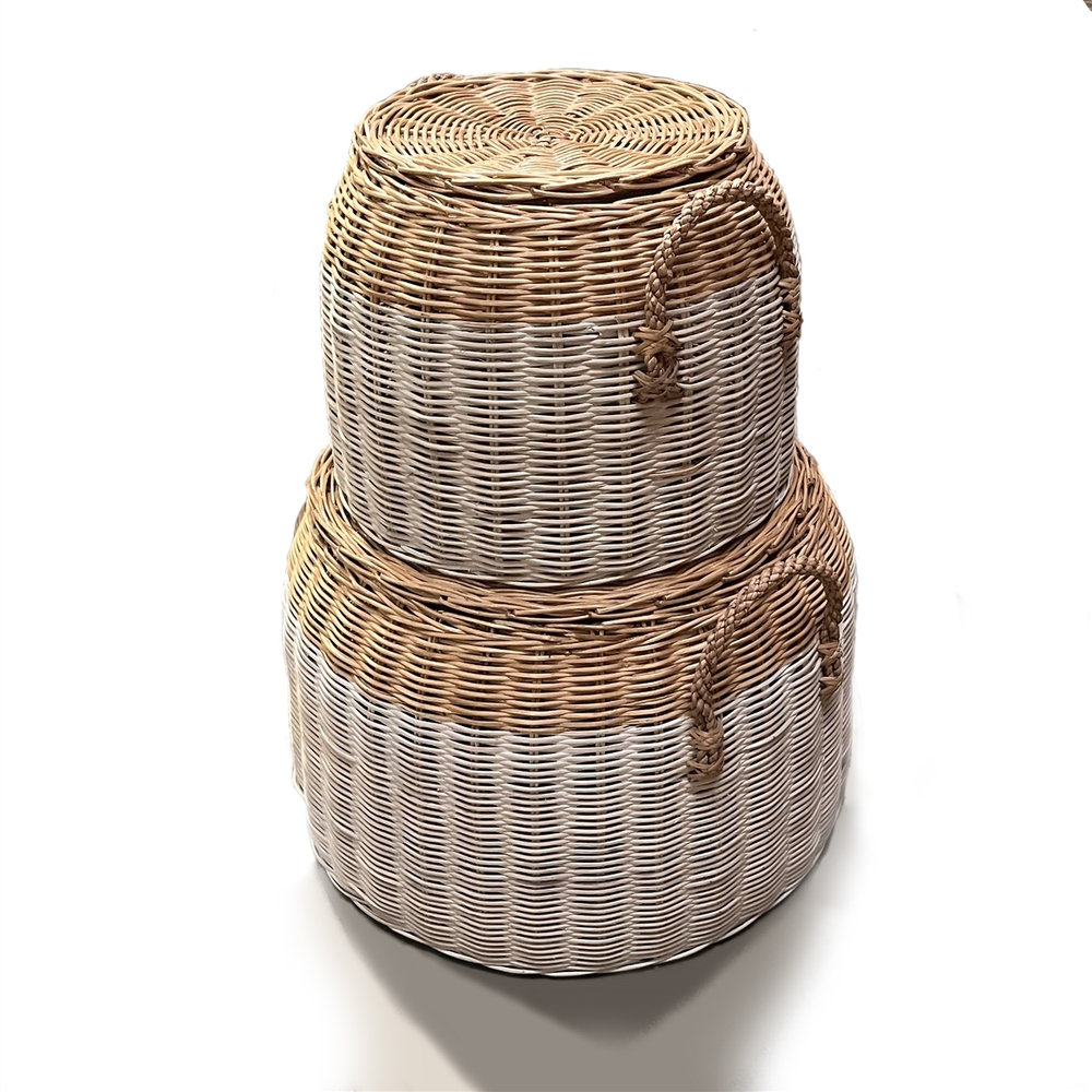 Matahari US Set Of 2 Lidded Round Basket Straw Handles | Wayfair