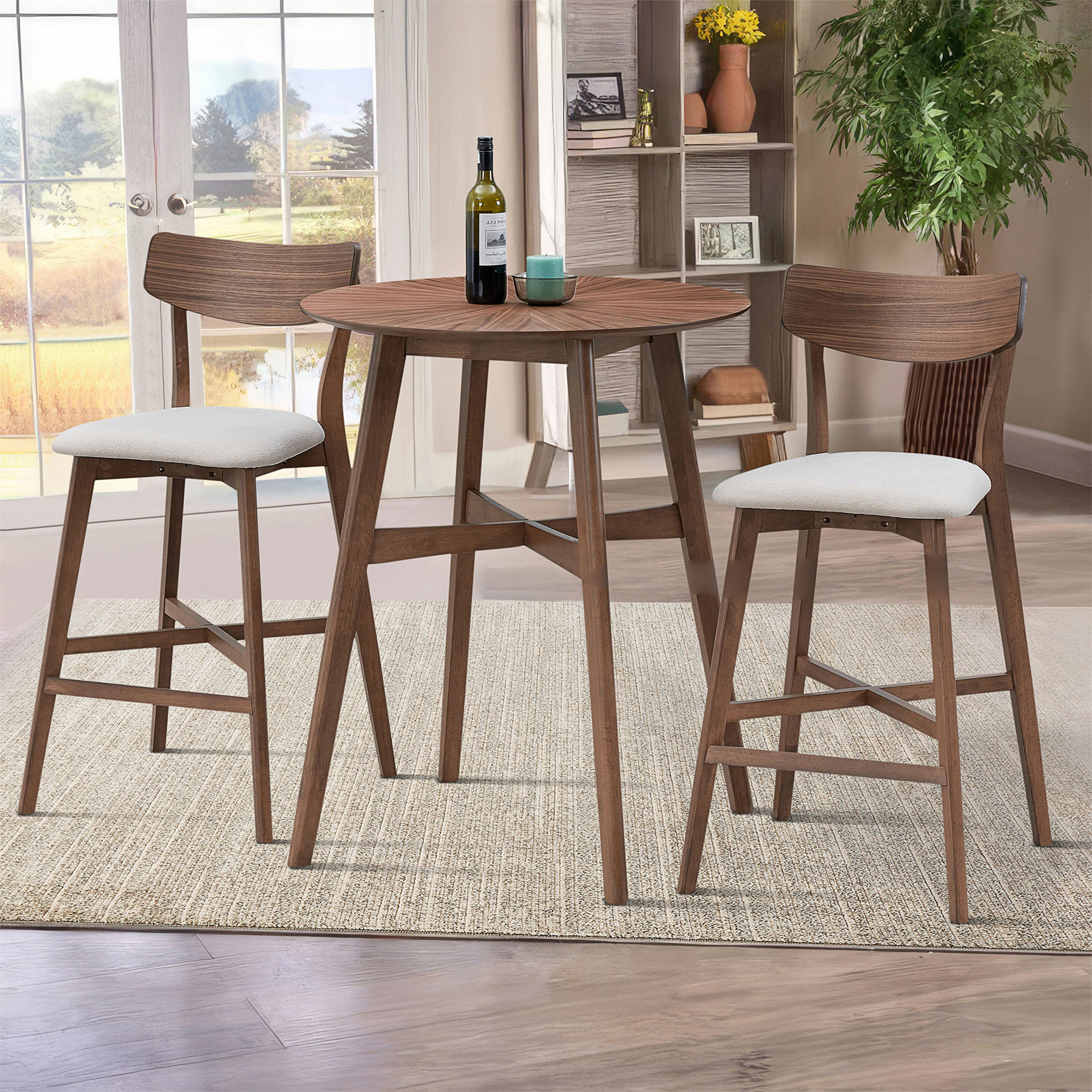 George Oliver 3 Pieces Bar Table Set,Modern Round Counter Height Pub ...