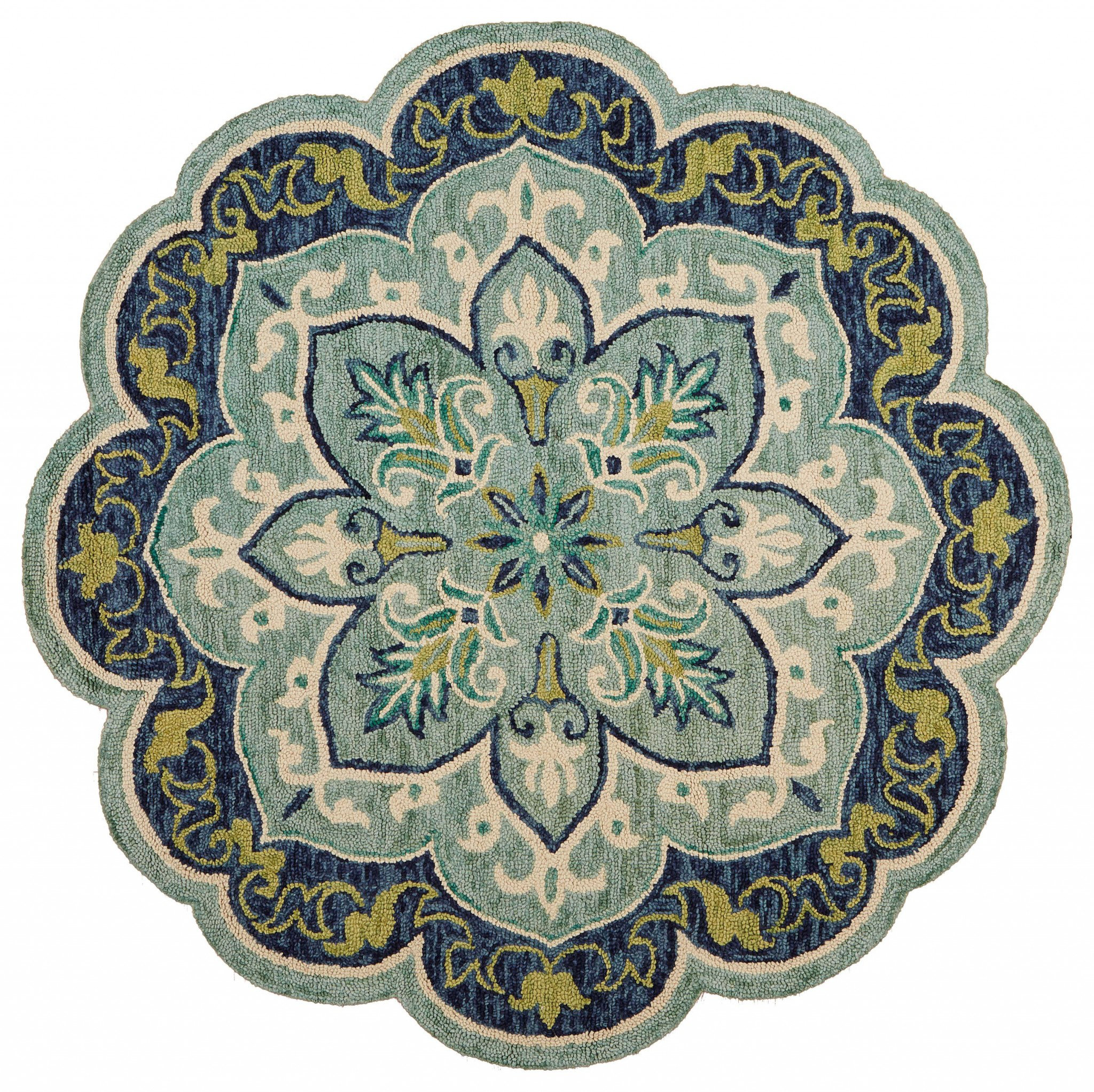 Canora Grey Round Gudlaug Geometric Hand Tufted Wool Area Rug in Blue ...