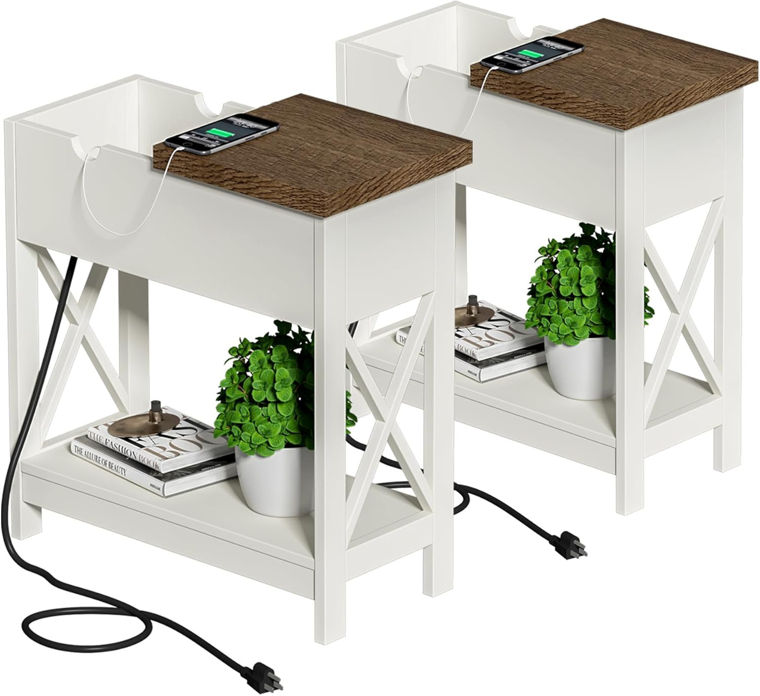 Rosalind Wheeler Space-Saving Side Table With Charging Station, USB ...
