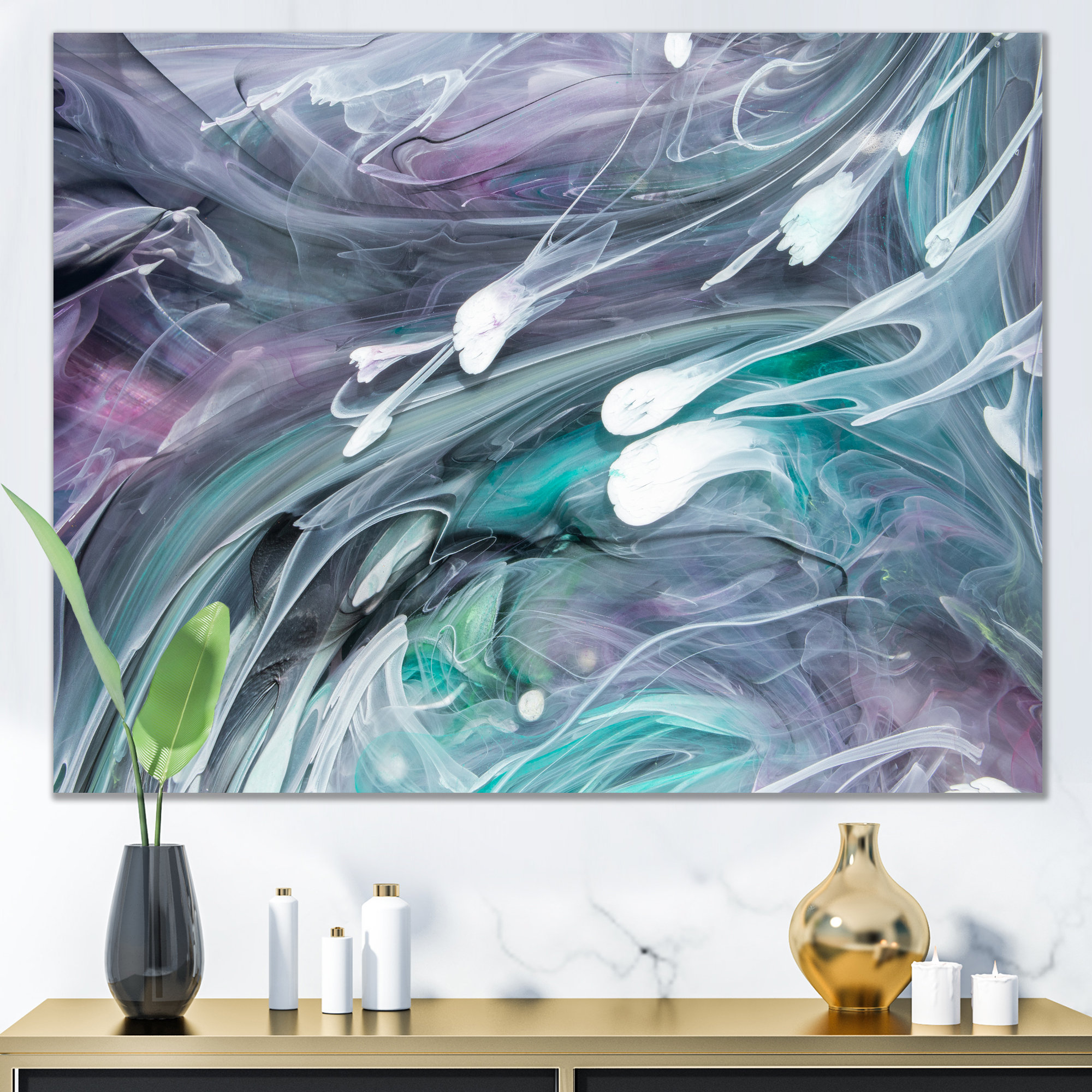 Wrought Studio™ Turquoise And Purple Liquid Flow Art II - Modern Canvas ...