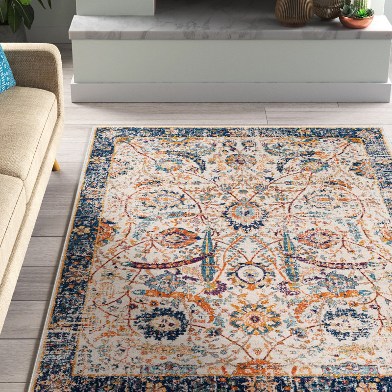 Mistana™ Hillsby Oriental Navy/Beige Area Rug & Reviews | Wayfair