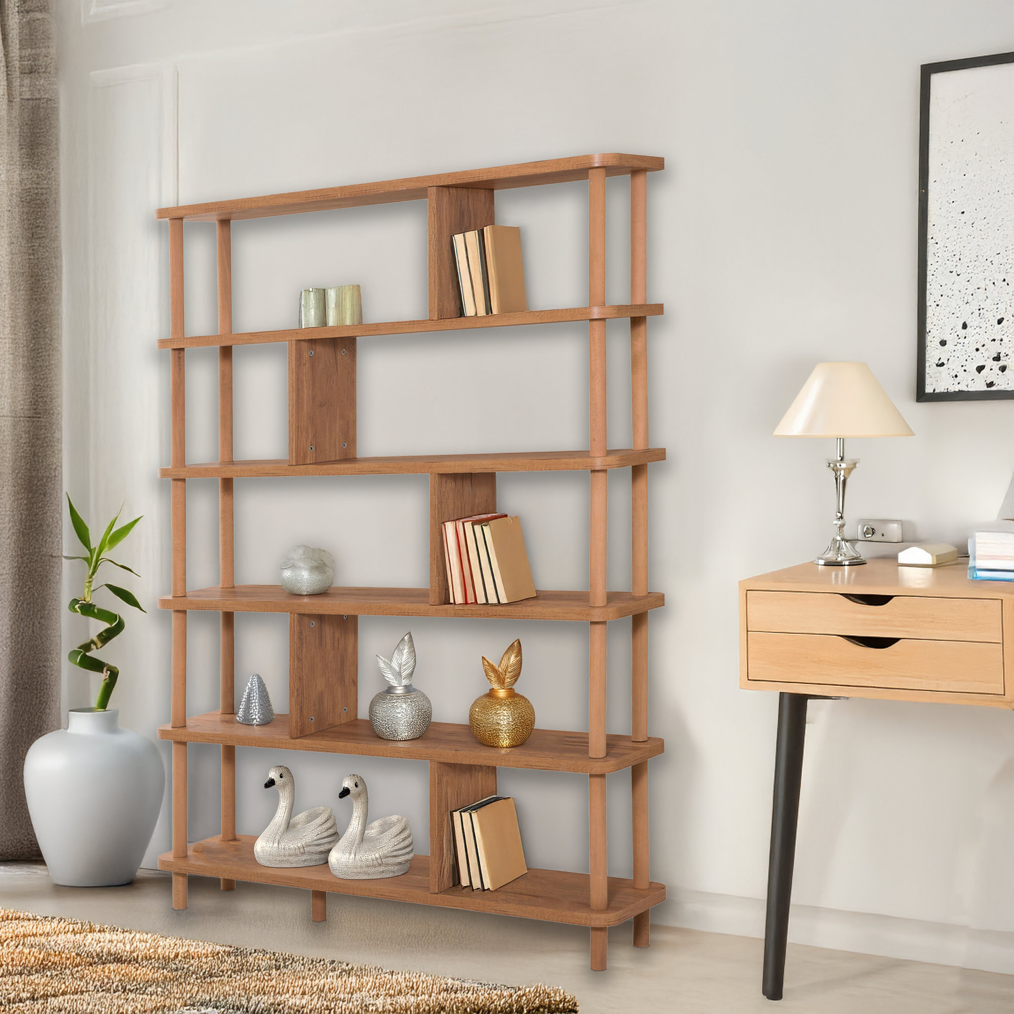 Hokku Designs 5 Tiers Hornbeam Legs & Columns Bookcase - Wayfair Canada