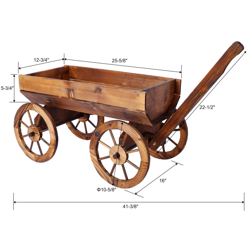 Millwood Pines Mobile Wooden Wagon Planter Box with Wheels, Handle, and ...
