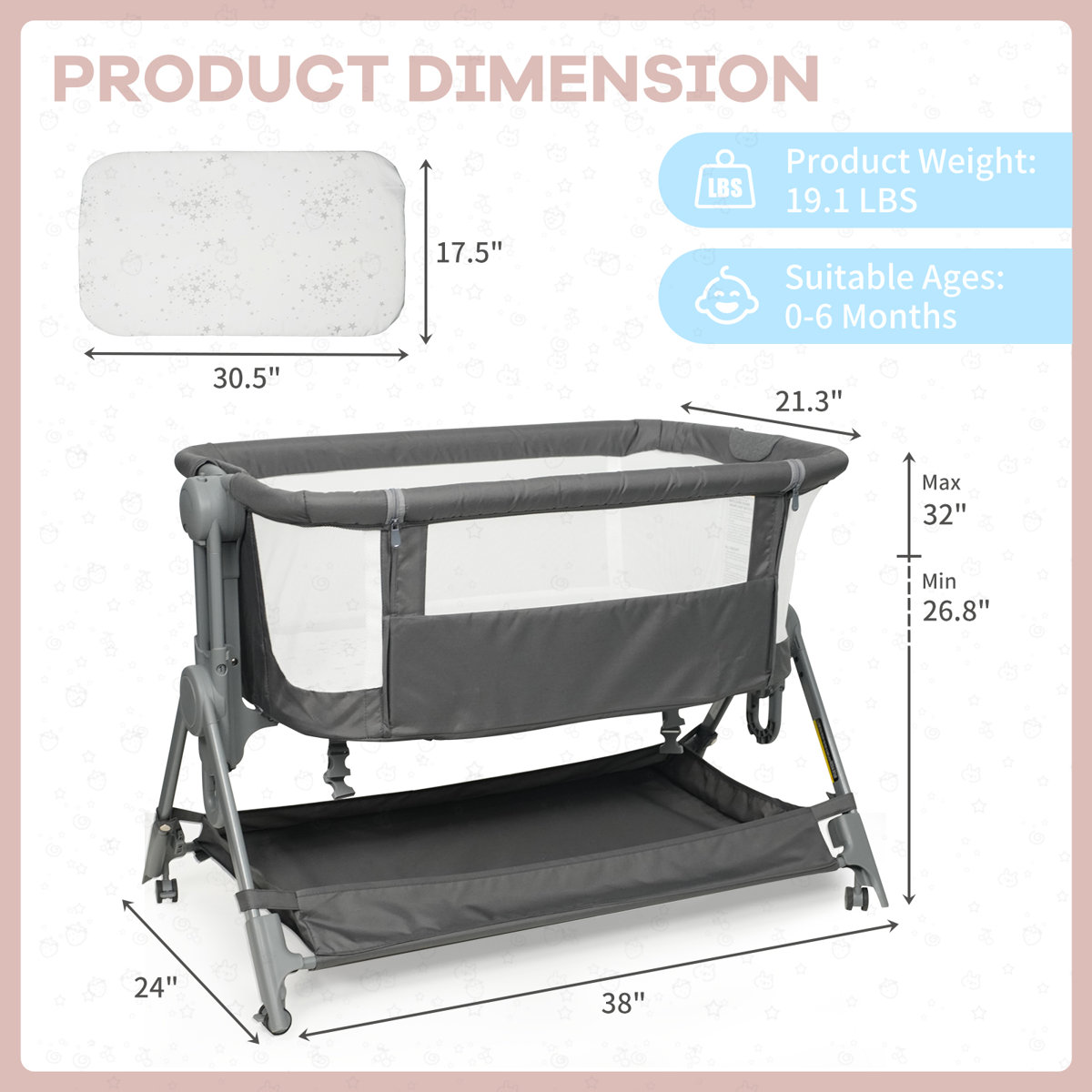 Zoomie Kids Baby Bassinets Bedside Sleeper with Mattress and stand ...