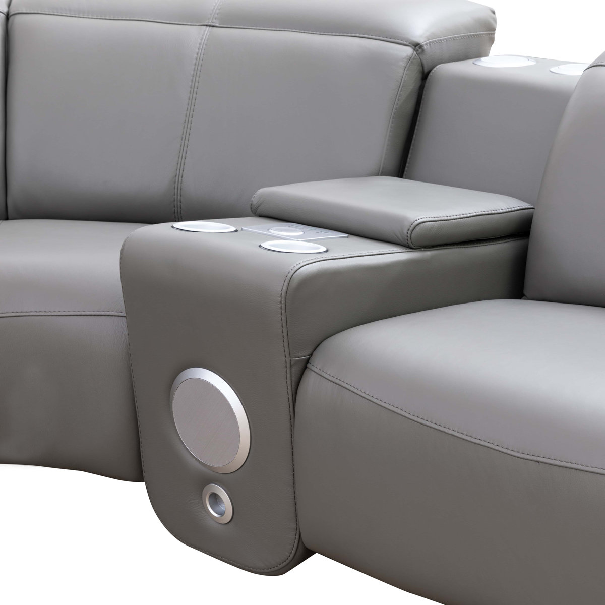 Orren Ellis 207" Wide 5-Piece Multifunction Grey Genuine Leather Living ...