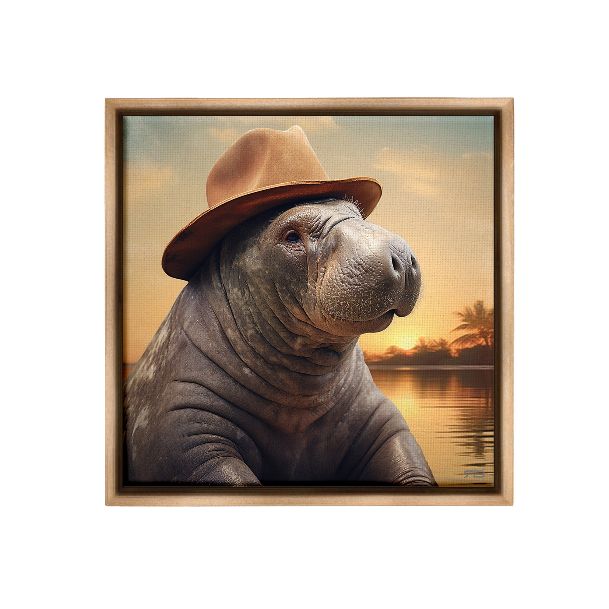 Trinx " Tropical Manatee At Sunset Floater Frame " by RB on Canvas ...